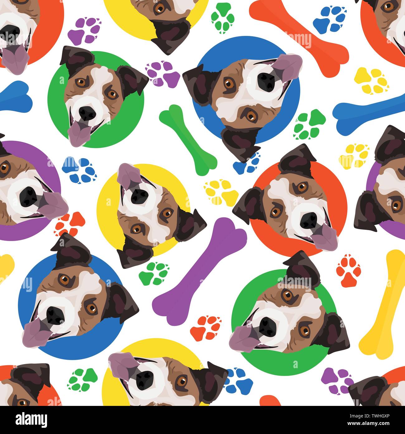 Colorful and playful Jack Russell Terrier - Seamless pattern with ...