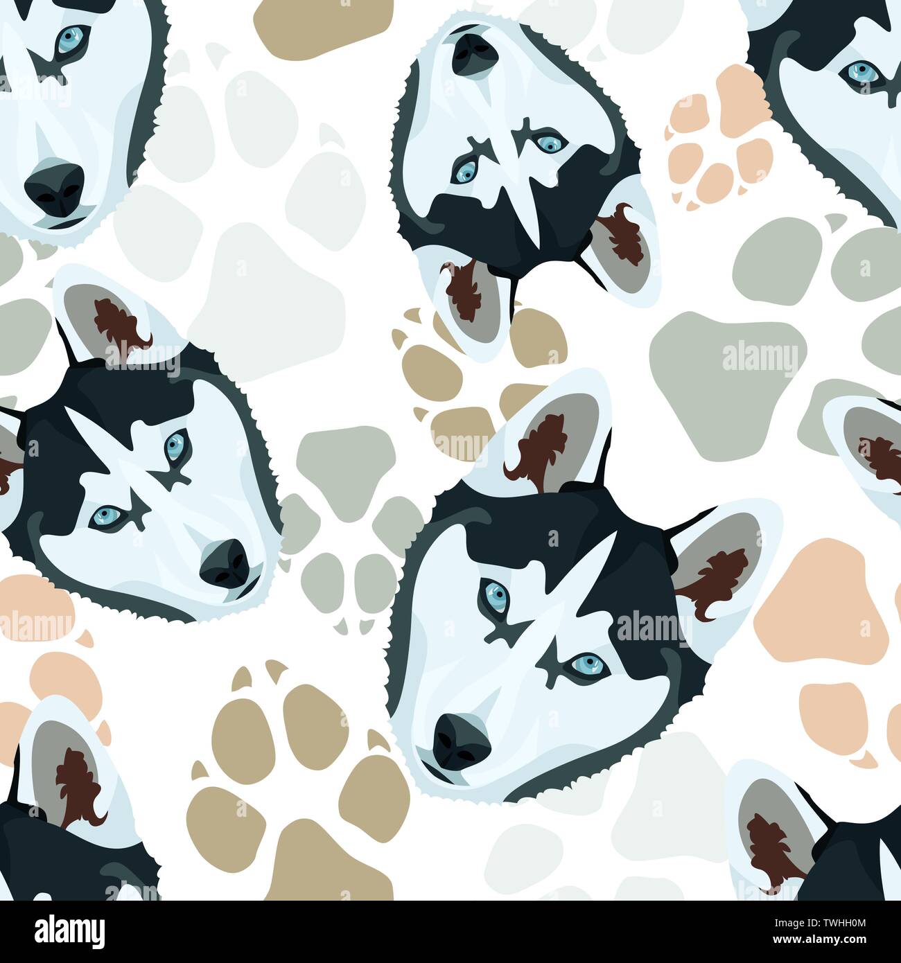 Pattern Dog paws Husky - Seamless pattern with playful illustration of ...