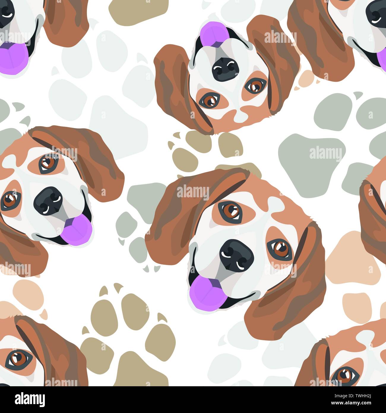 Dog paws pattern Beagle - Seamless pattern with playful illustration of ...