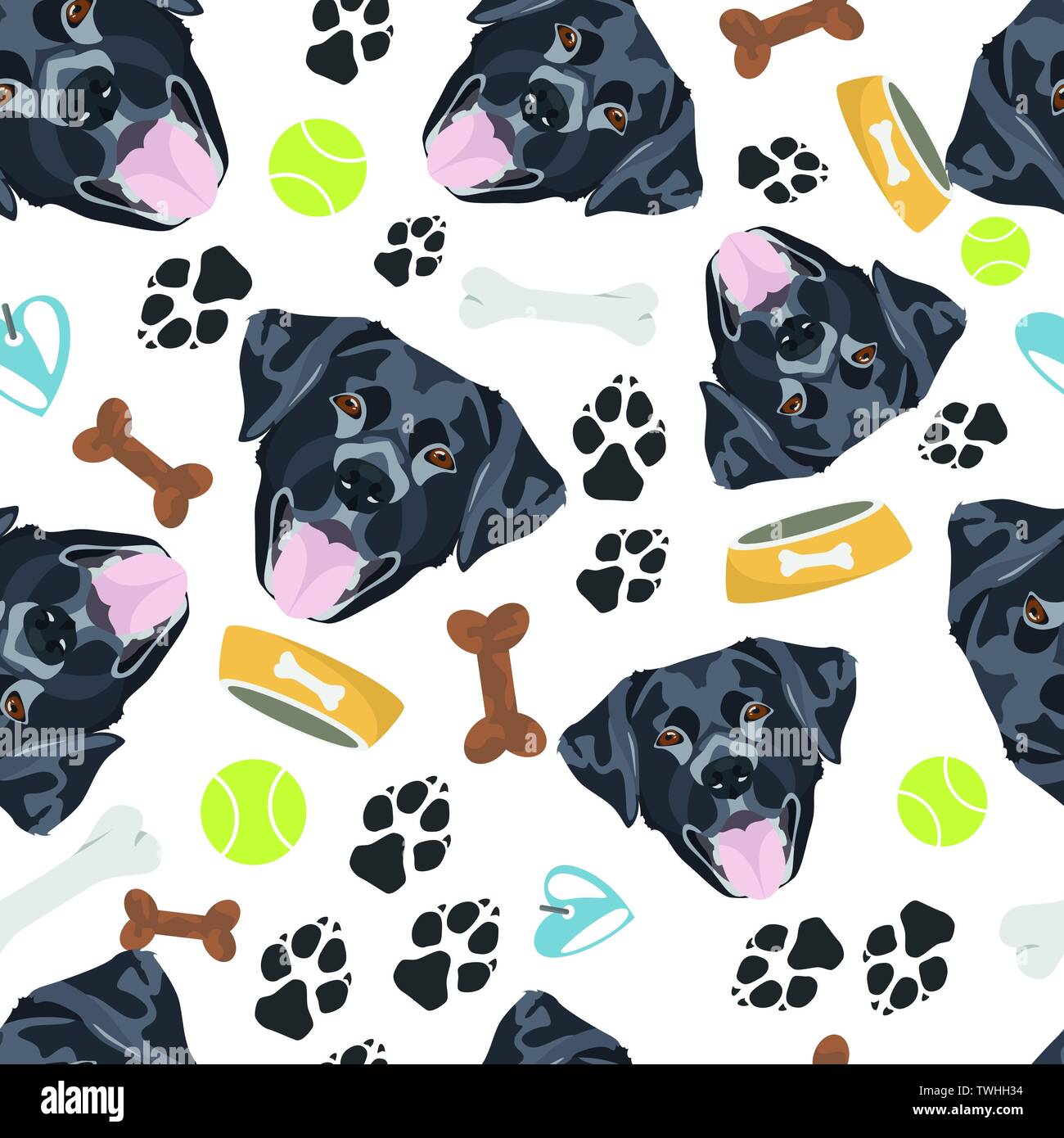 Smiling Dog black labrador - Seamless pattern with playful illustration ...