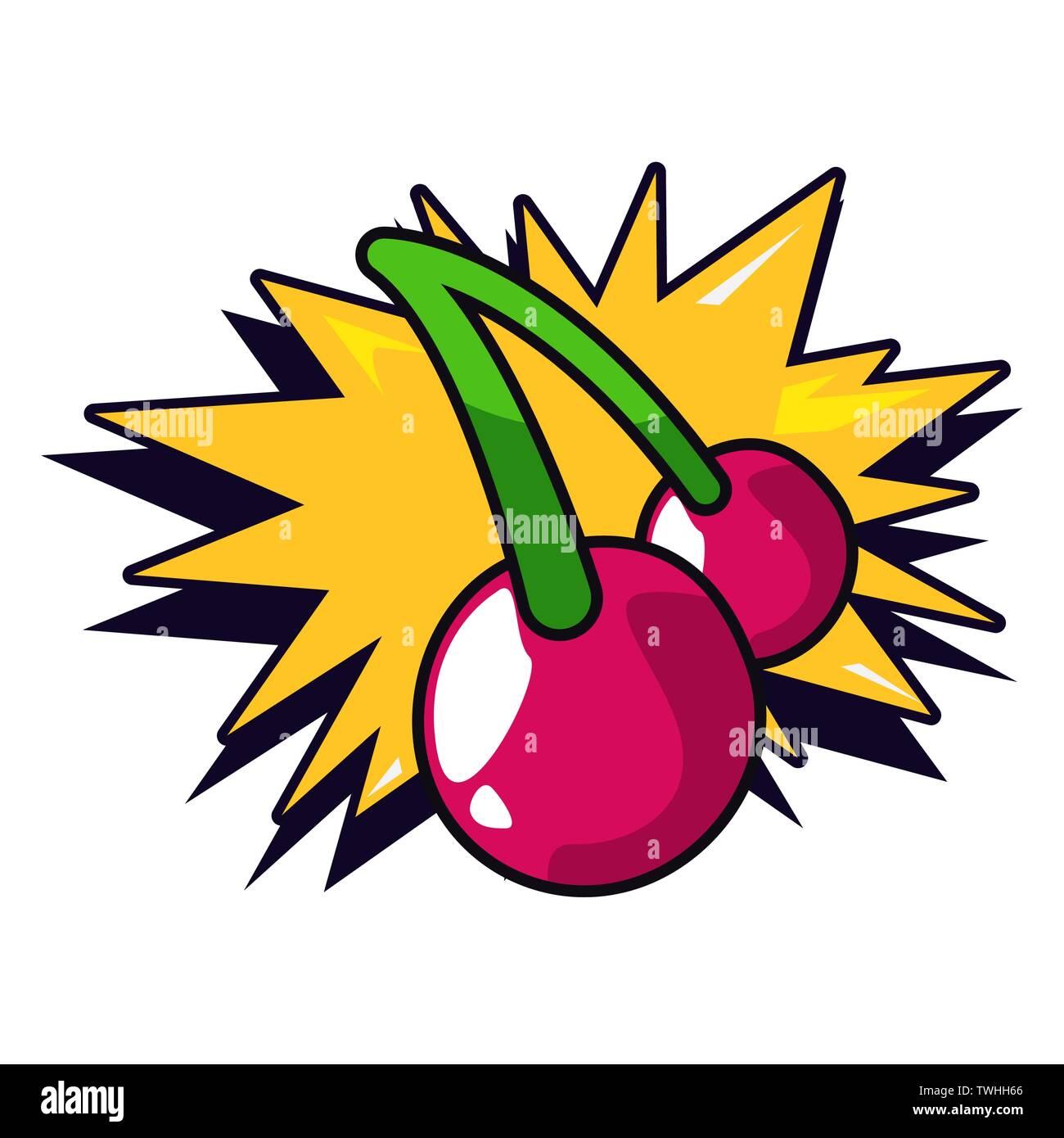 cherries comic pop art on white background vector illustration Stock ...