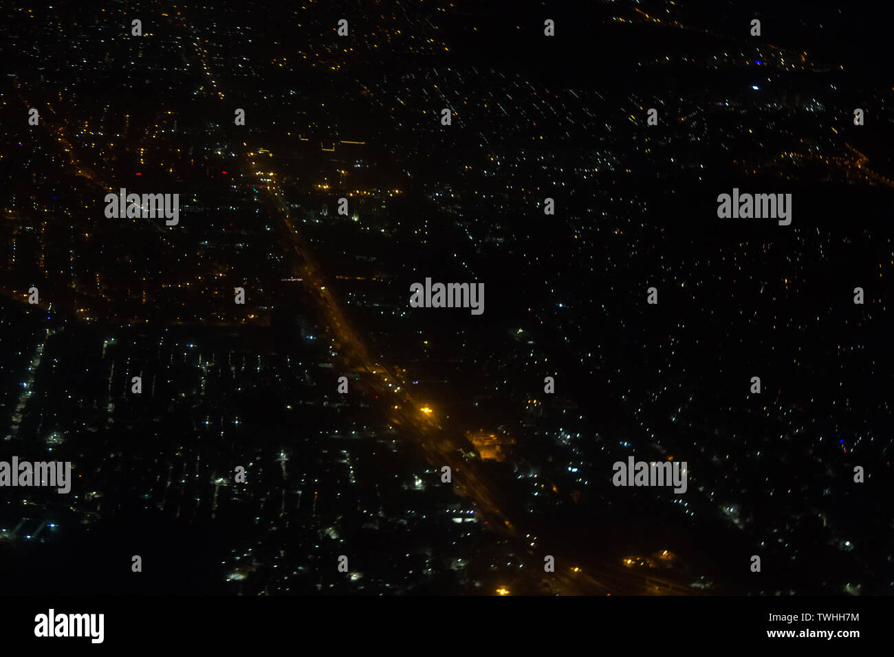 aerial view of the cityscape delhi at night. aerial photography late at ...