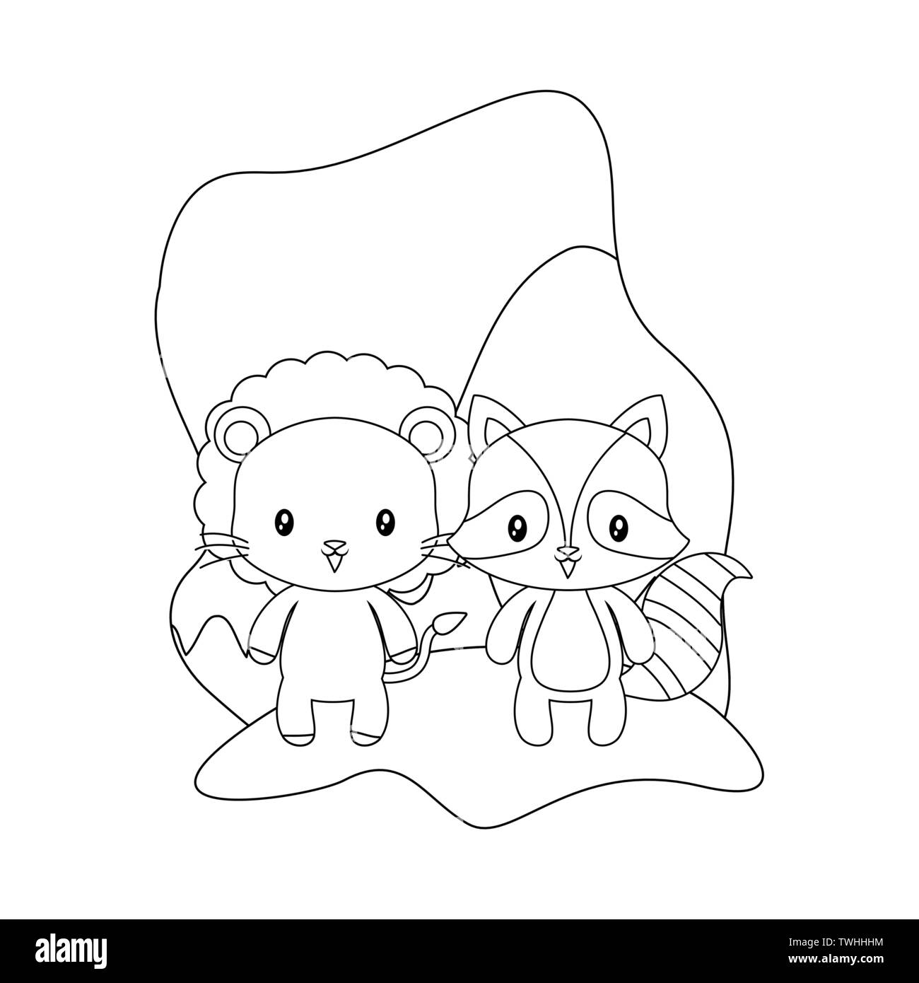 cute raccoon with lion animals vector illustration design Stock Vector ...