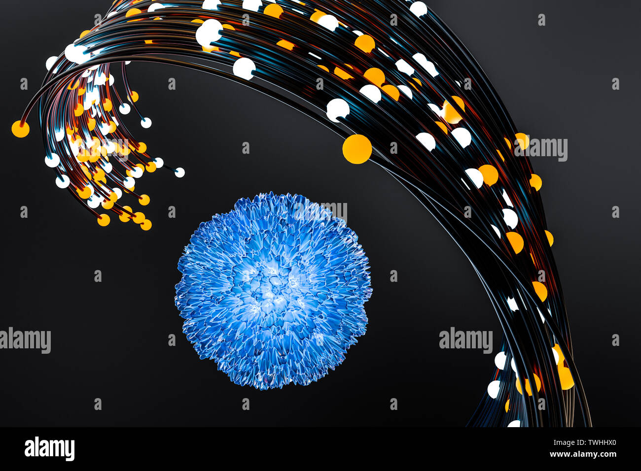 Luminous spheres with flowing lines, three-dimensional rendering Stock ...