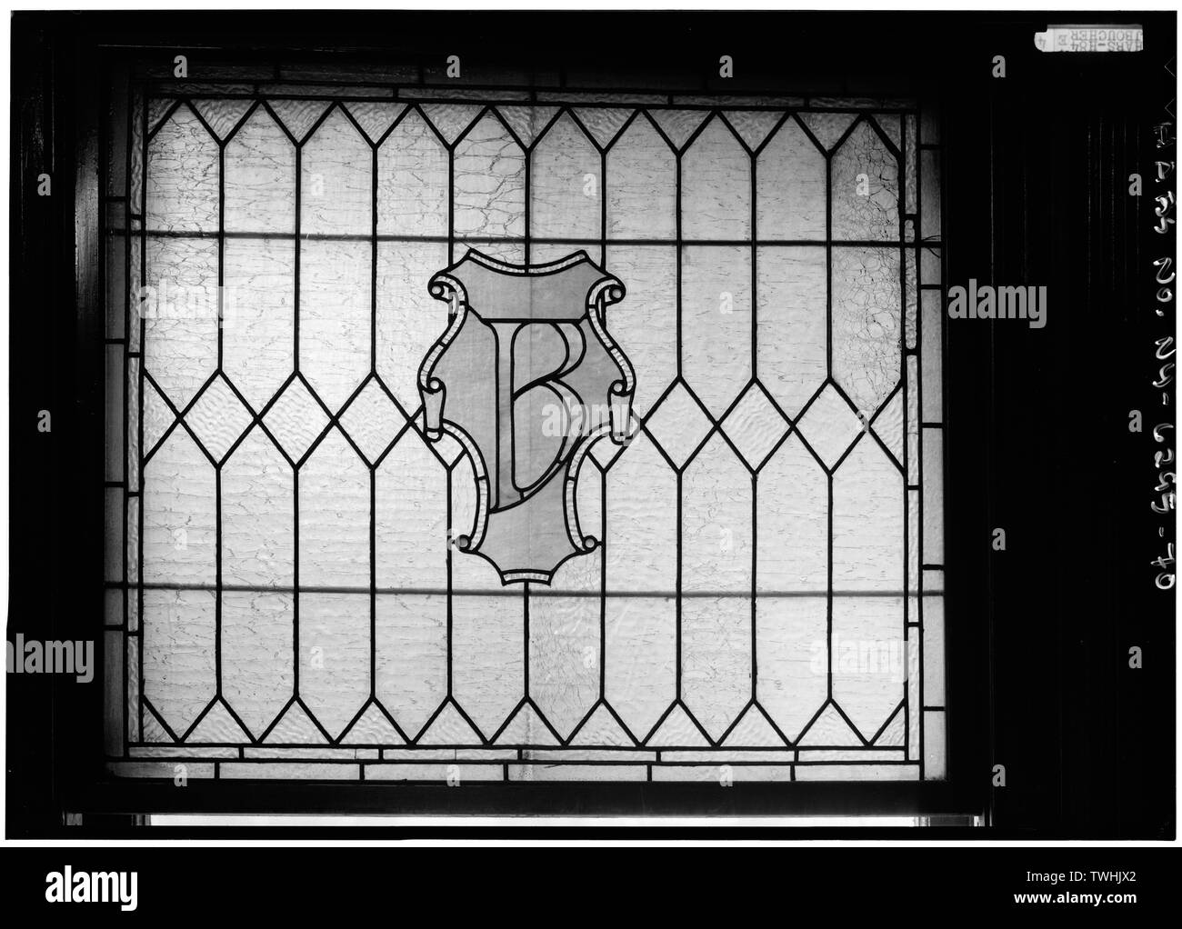 SECOND FLOOR, SECOND COMPANY ROOM, DETAIL OF STAINED GLASS WINDOW, WEST ...