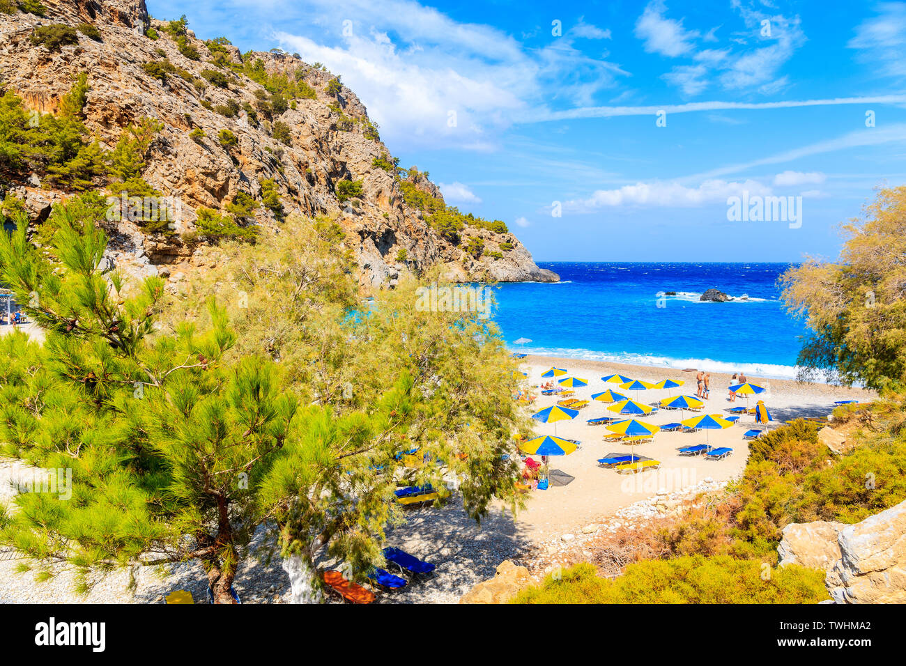 View of idyllic Achata beach and azure sea, Karpathos island, Greece ...
