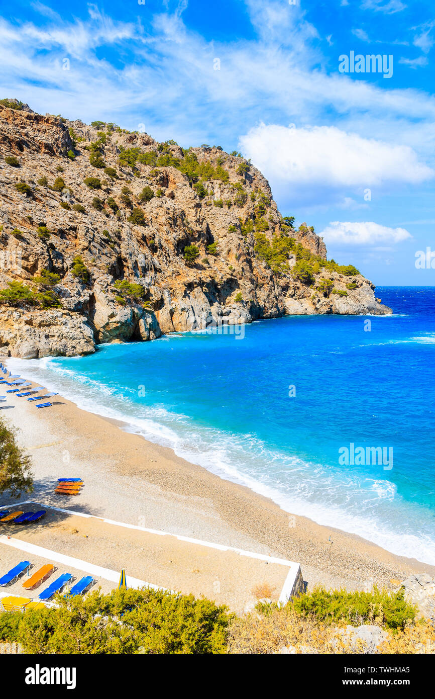 View of idyllic Achata beach and azure sea, Karpathos island, Greece ...