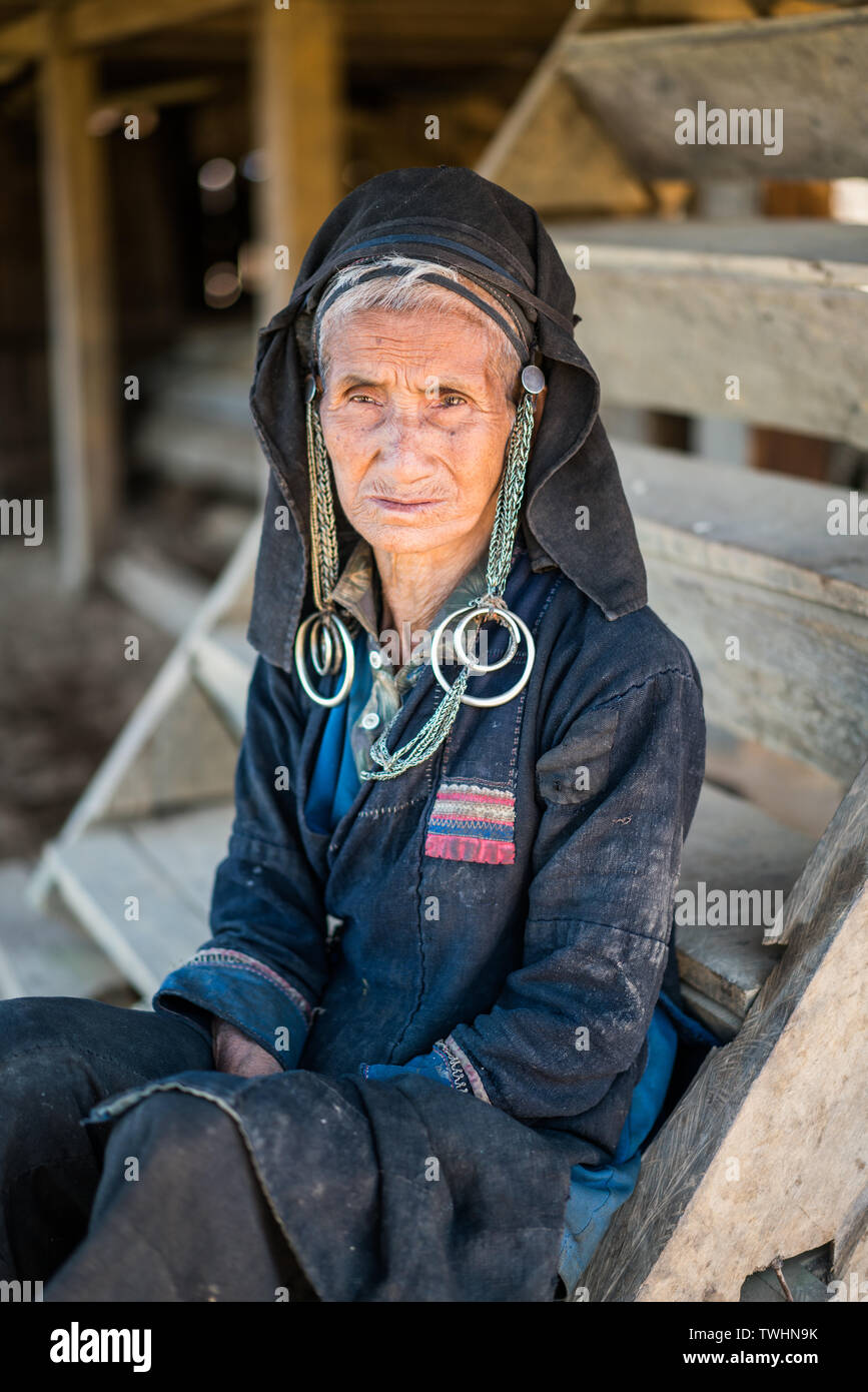 Portrait of the woman Akha Pixor ethnicity, Phongsali, Laos, Asia Stock ...