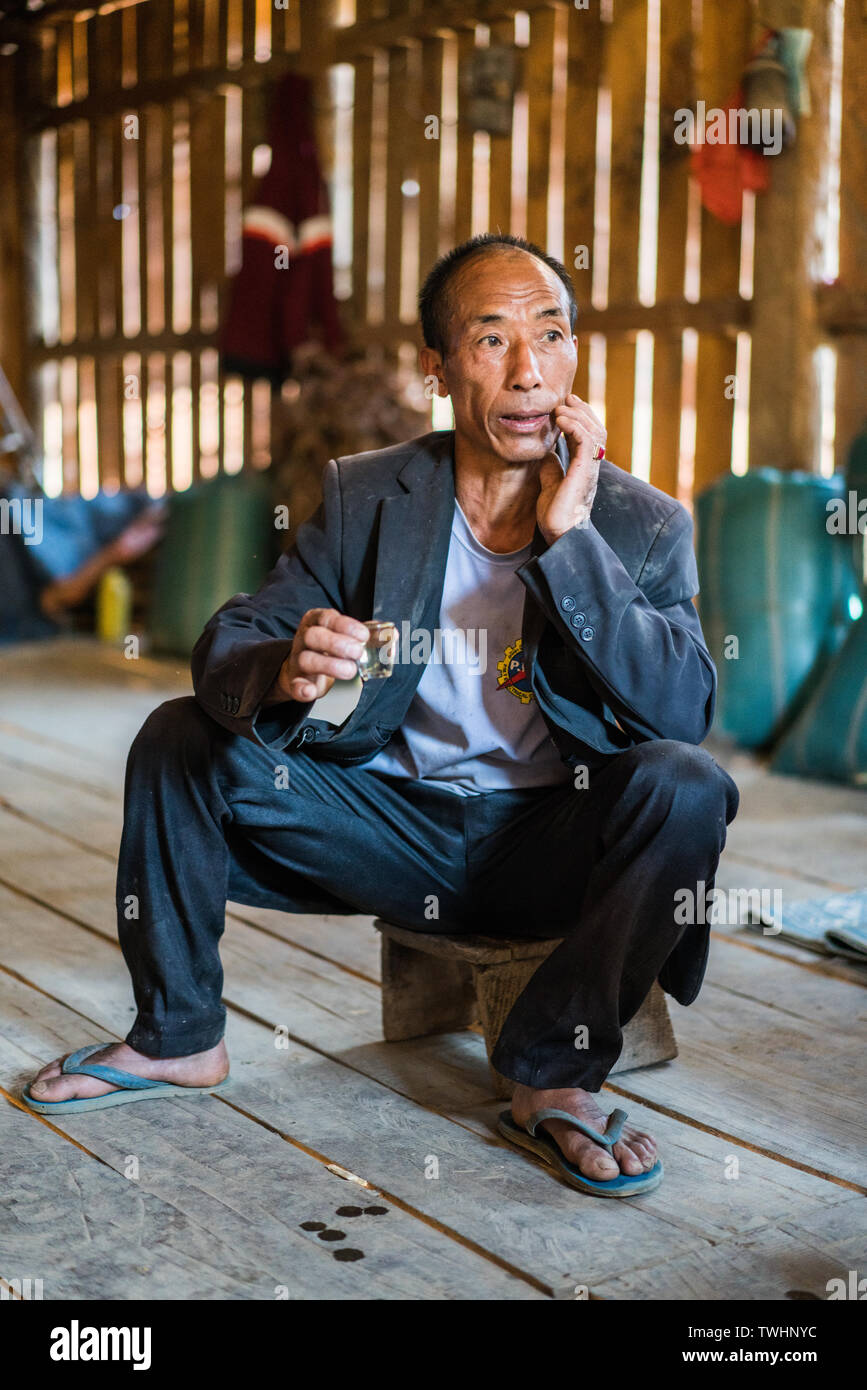 Local people Akha Pixor, Near of the Phongsali, Laos, Asia Stock Photo ...