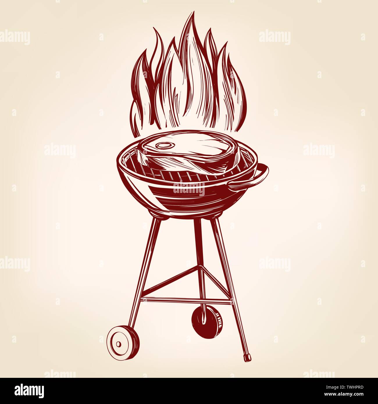 food meat, steak, roast grilled, hand drawn vector illustration ...