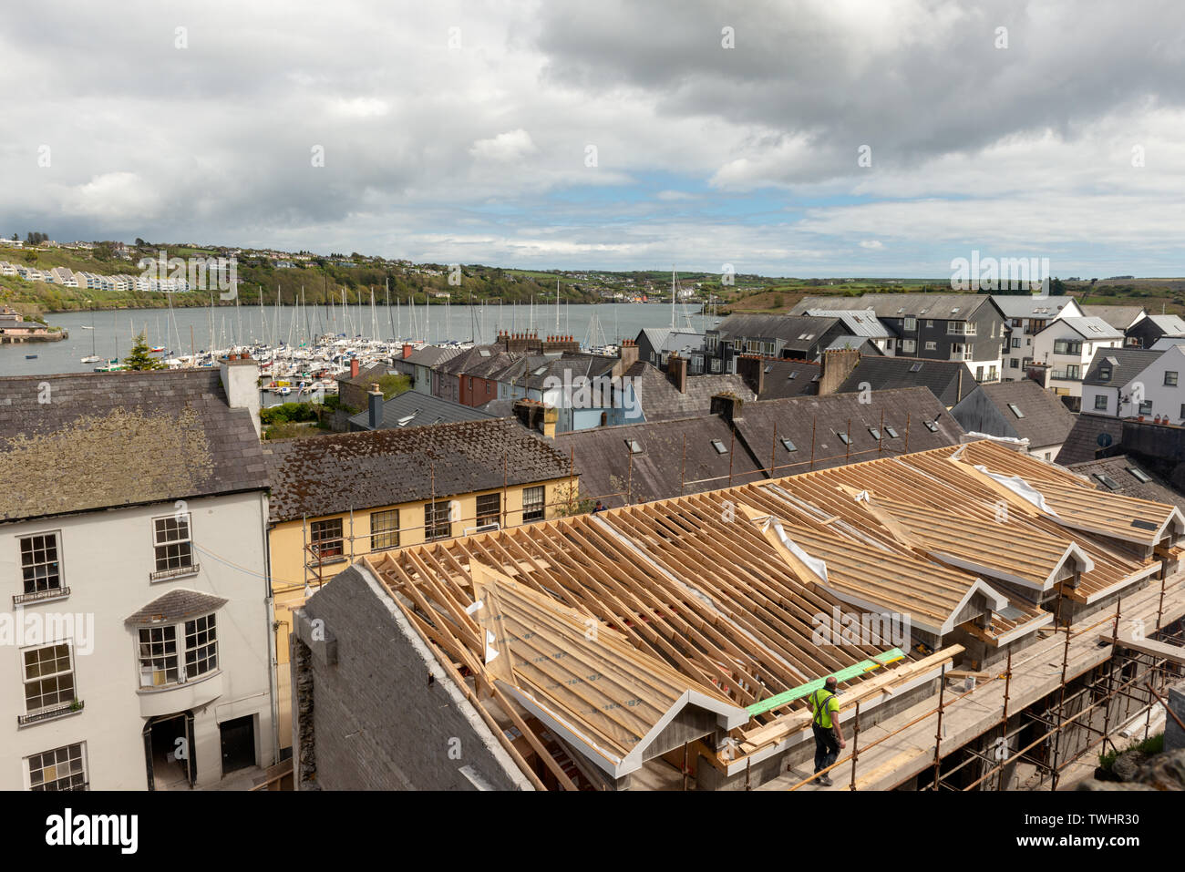 Housing construction Ireland. New roof renovation project of old ...