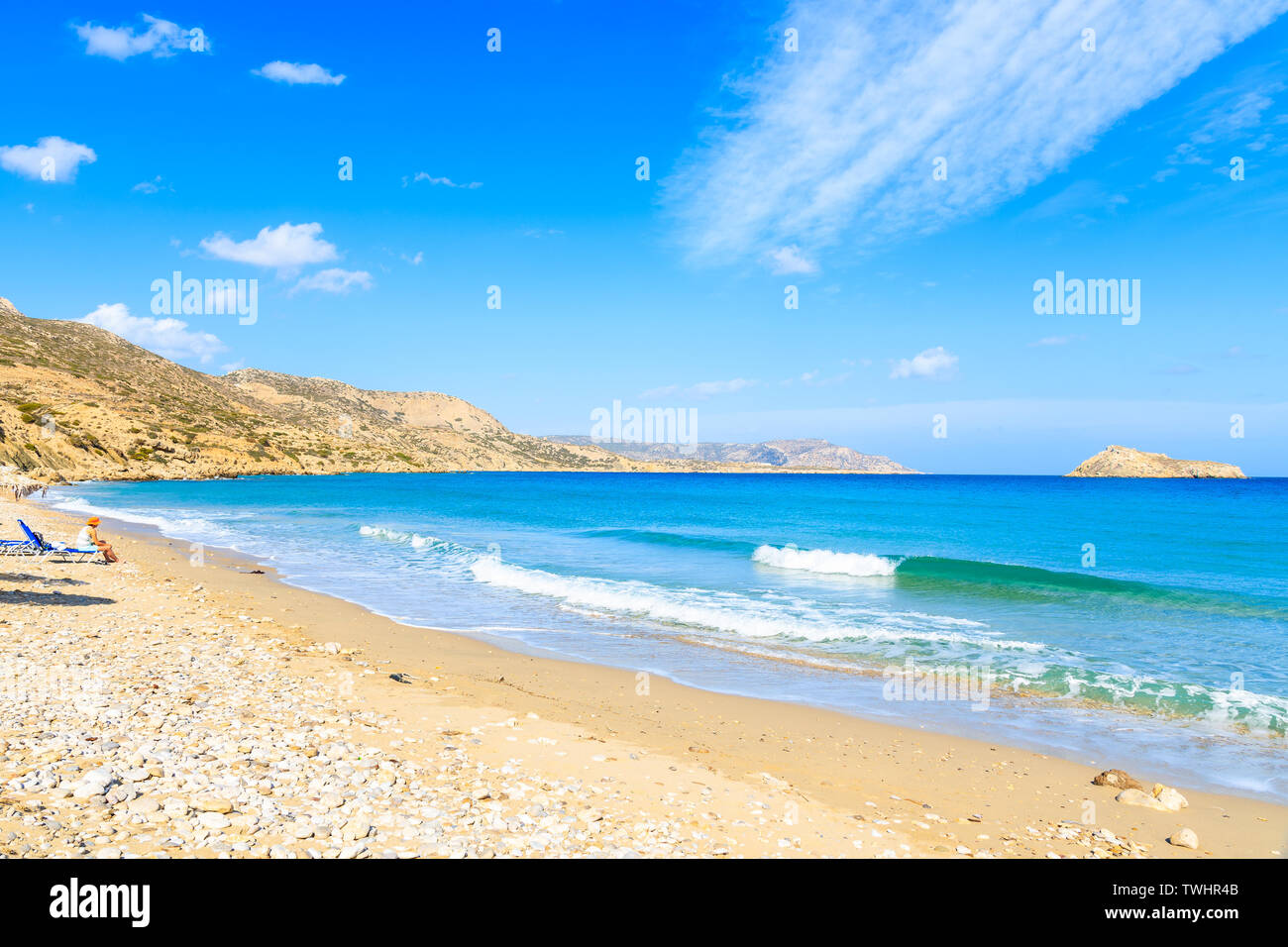 Azure sea and beach on Karpathos island, Greece Stock Photo - Alamy