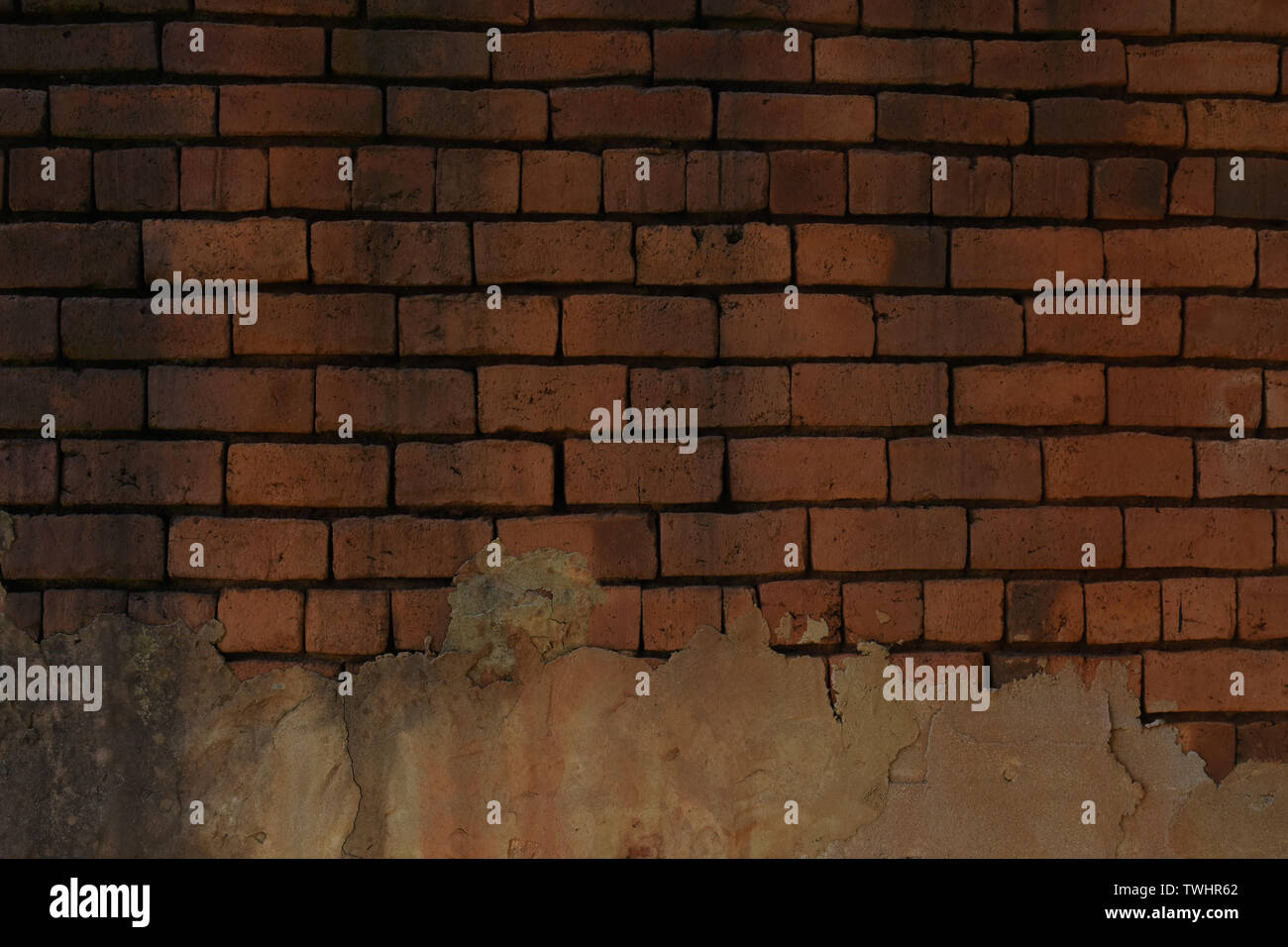 Old Red Clay Brick Wall With Plaster Stock Photo - Alamy