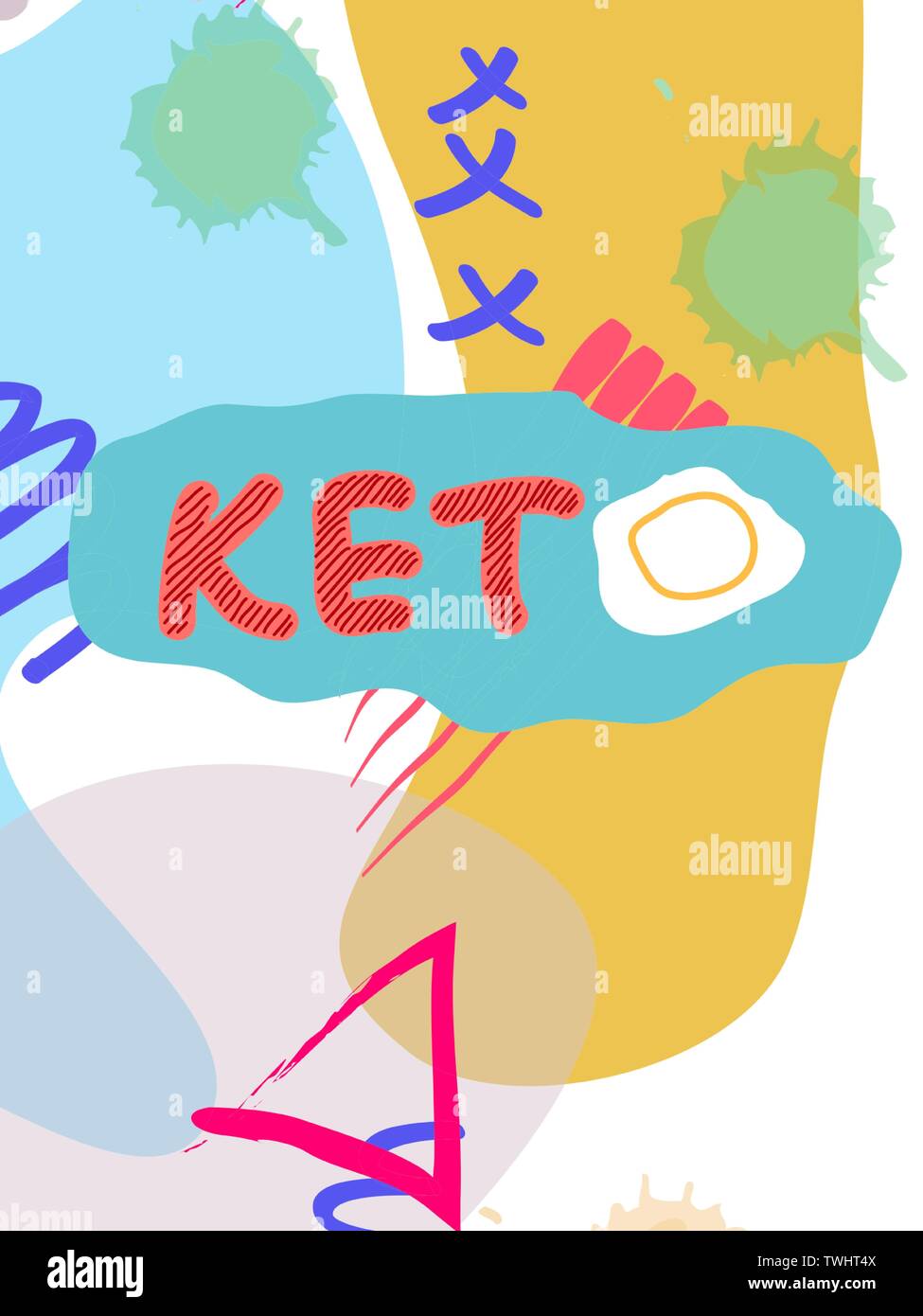Keto fat collage lettering. Ketogenic eating slogan, phrase on memphis ...