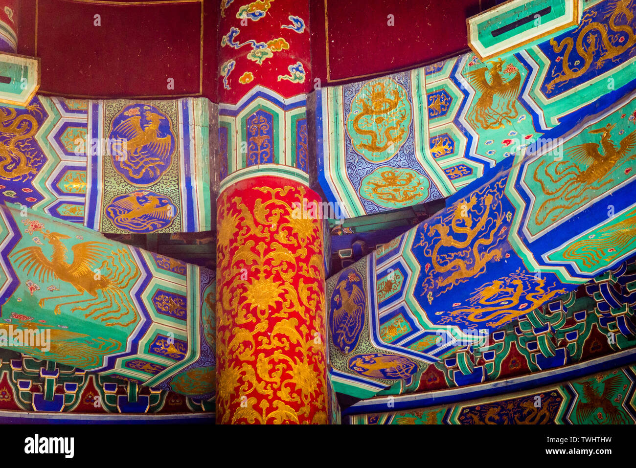 Beijing, China - April 7 2019: The roof mortise lock structure Temple ...