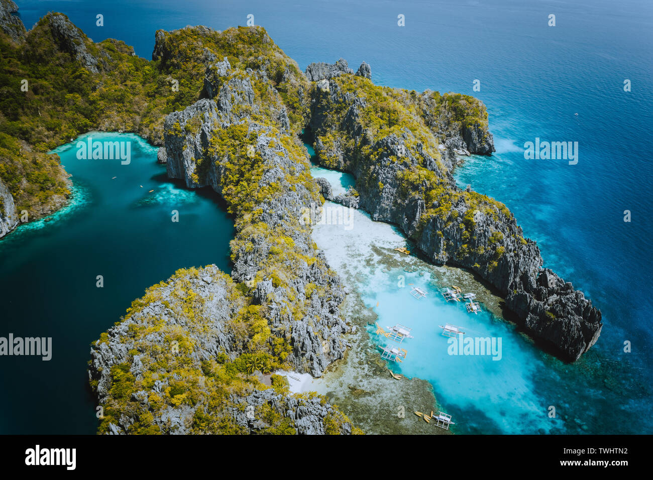 Palawan, Philippines aerial drone natural scenery of turquoise lagoon ...