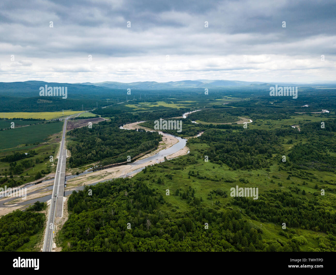 Aerial photography of beautiful scenery along the way in Hulunbuir ...