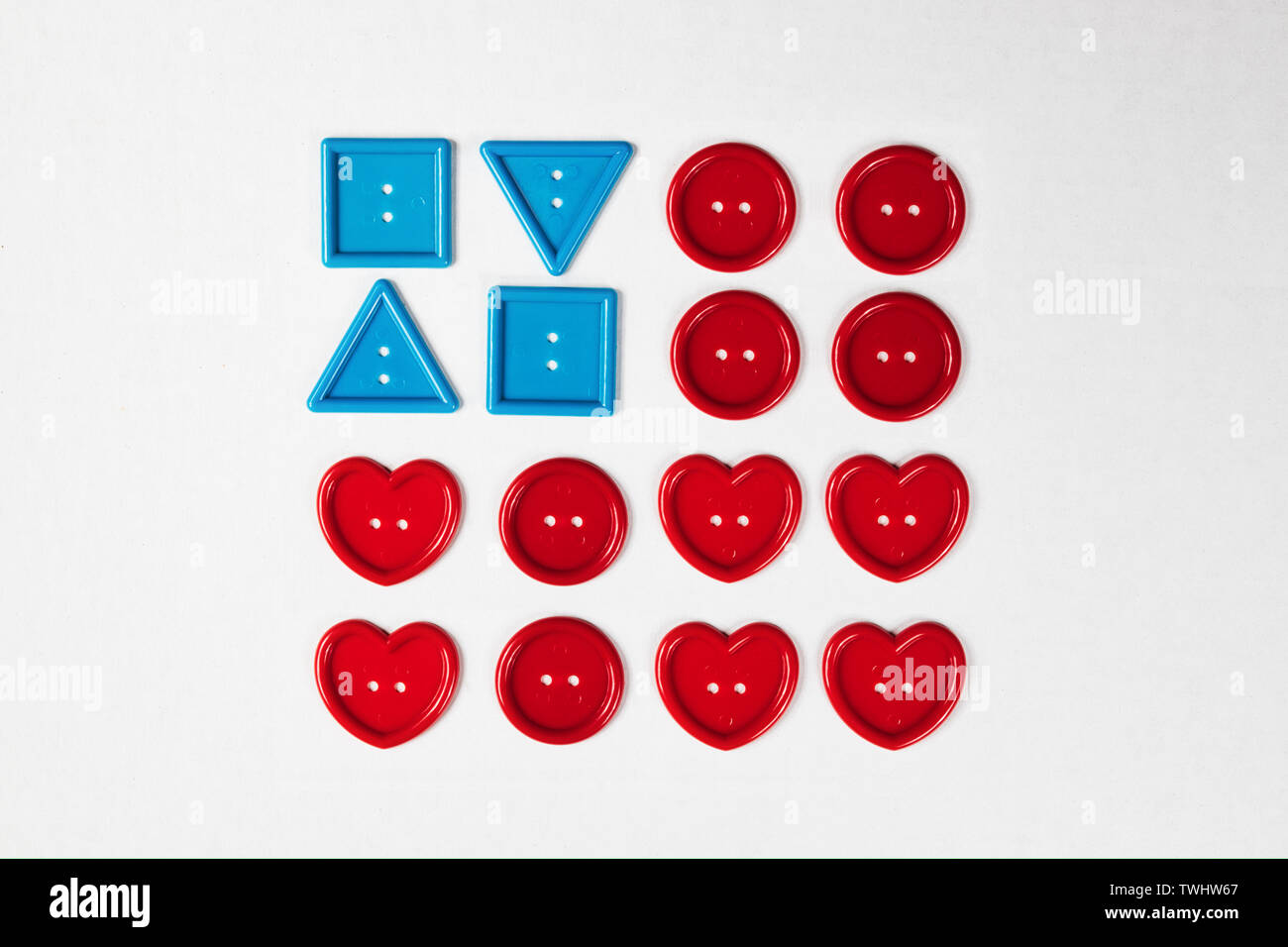 American flag made out of craft buttons in red, white and blue. White ...