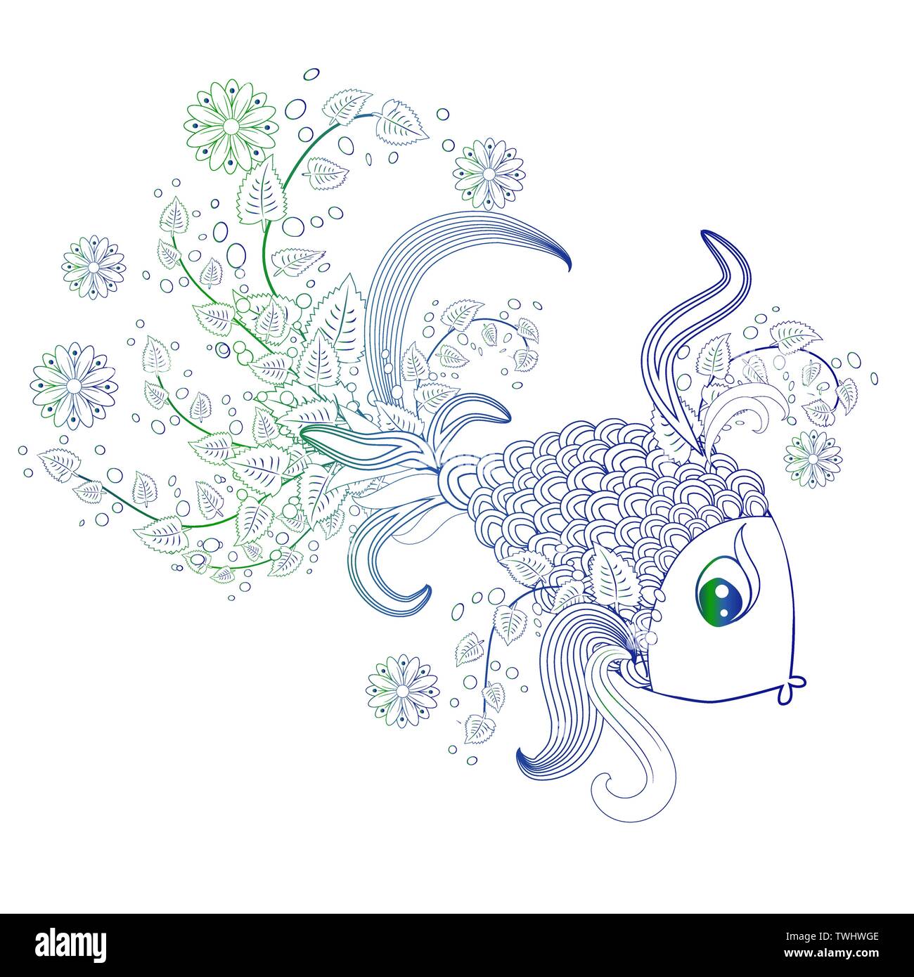 Hand drawn fish with elements of a flower ornament Stock Vector Image ...