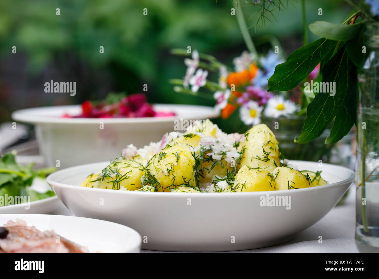 Swedish potato salad traditionaly served at midsummer party Stock Photo ...