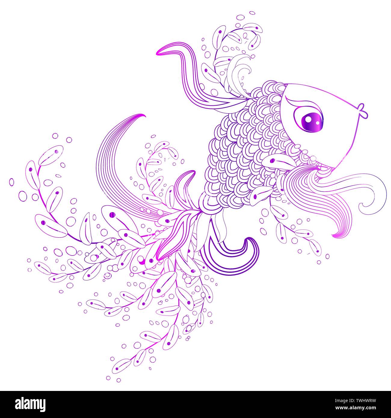 Hand drawn fish with elements of a flower ornament Stock Vector Image ...