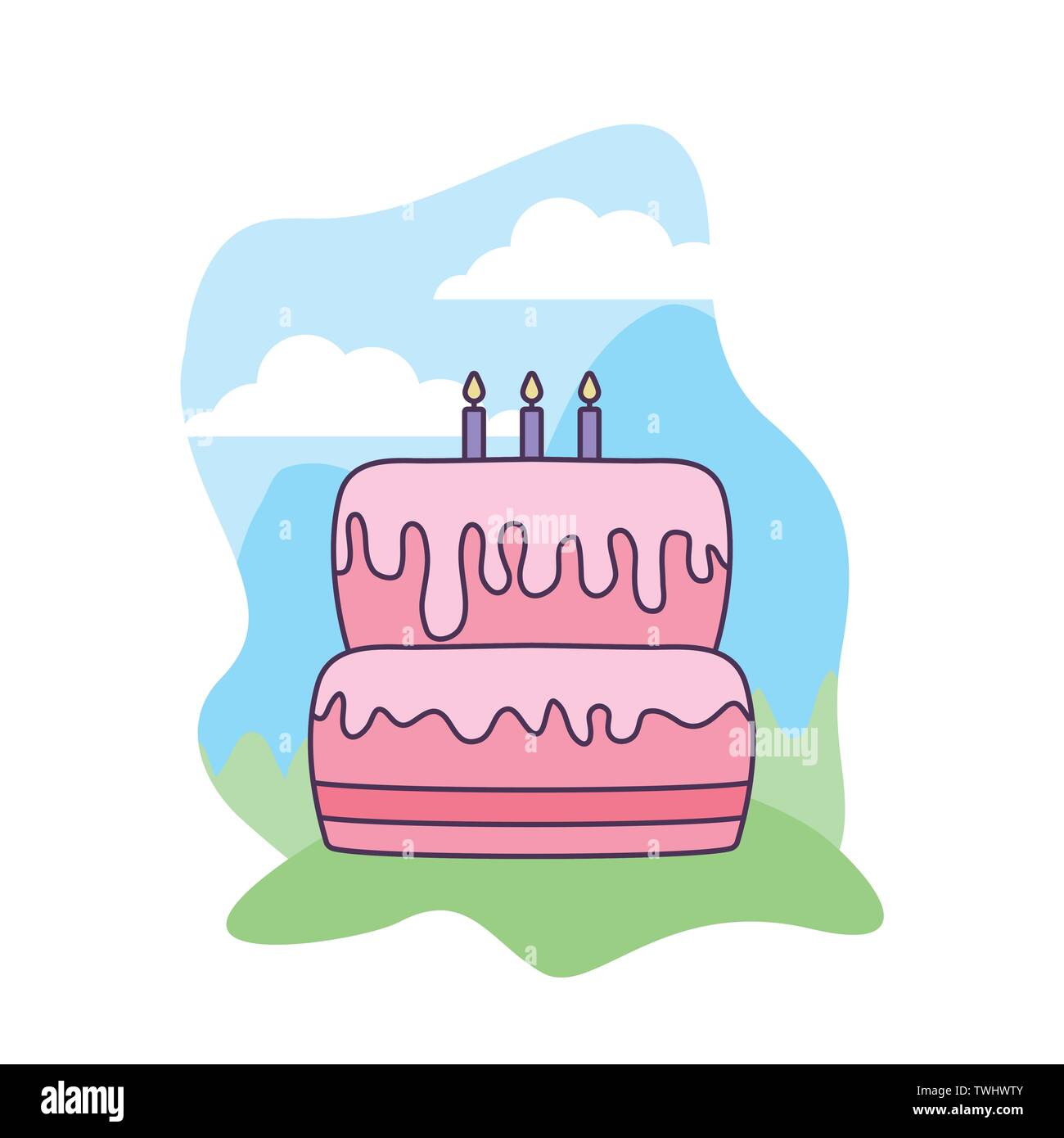 sweet cake of birthday in landscape vector illustration design Stock ...