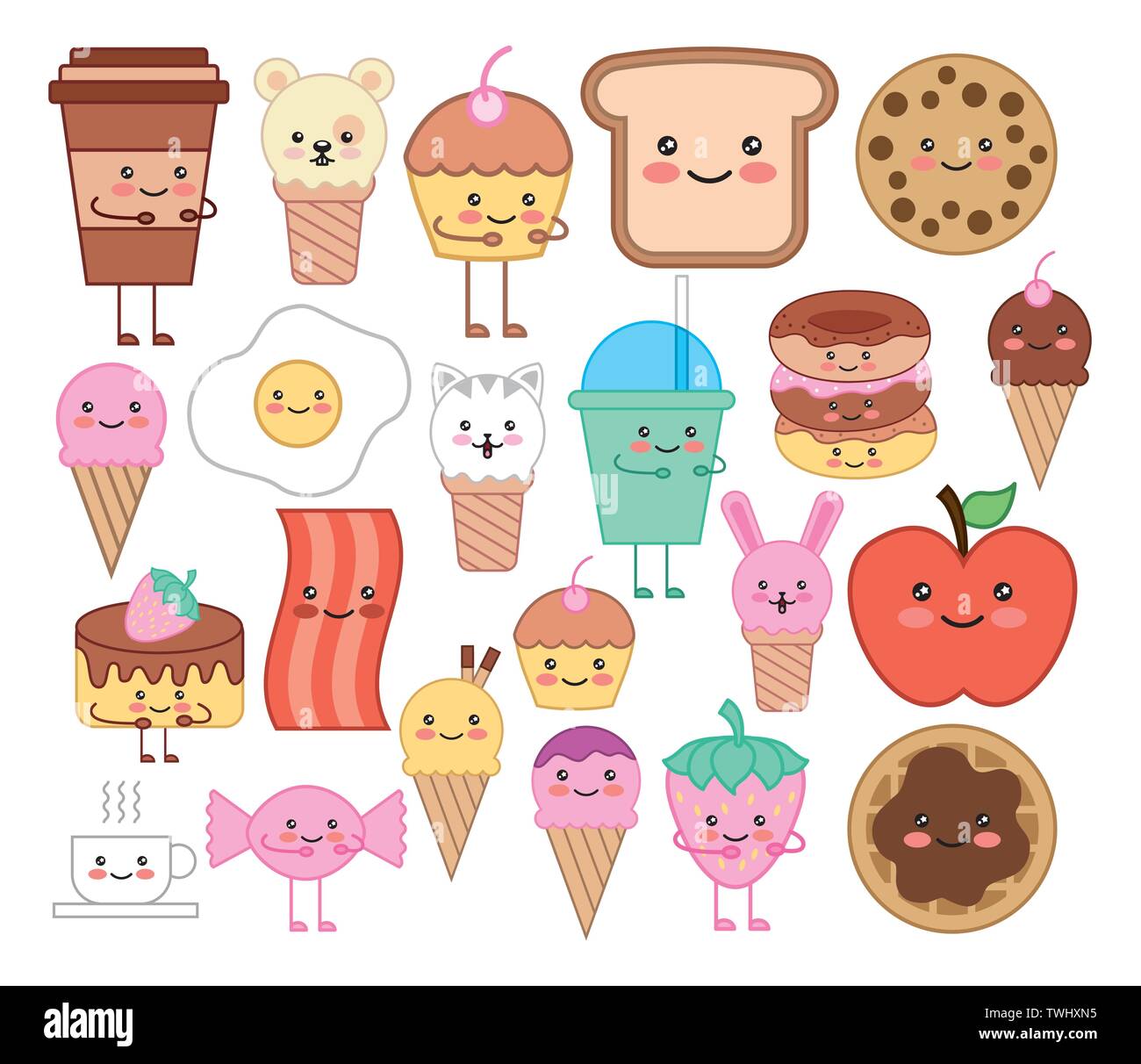 bundle of emojis food kawaii characters Stock Vector Image & Art - Alamy