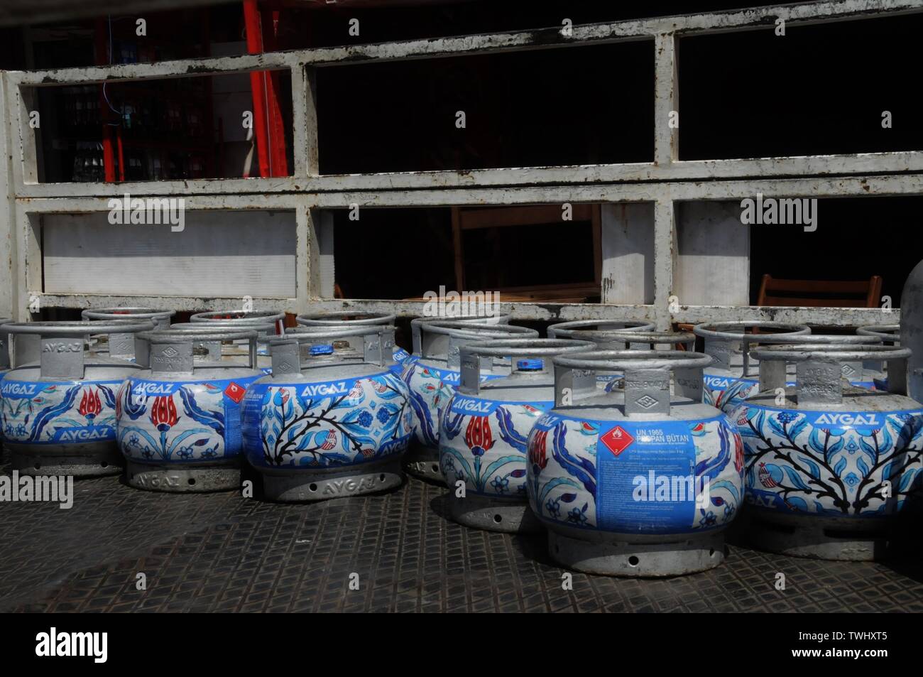 Turkish Gas Containers Being Delivered in Sultanahmet, Istanbul Stock ...