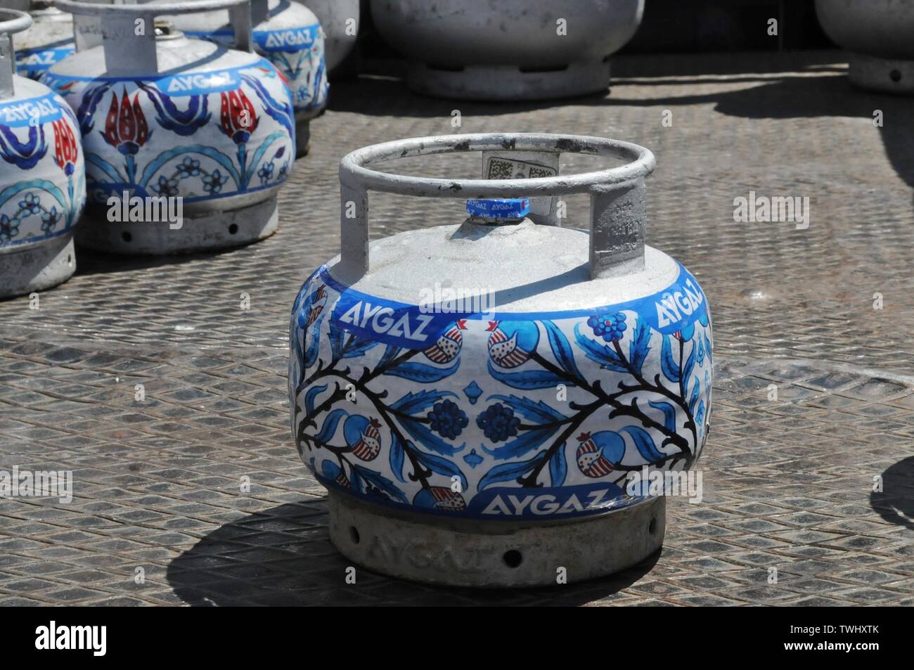 Turkish Gas Containers Being Delivered in Sultanahmet, Istanbul Stock ...