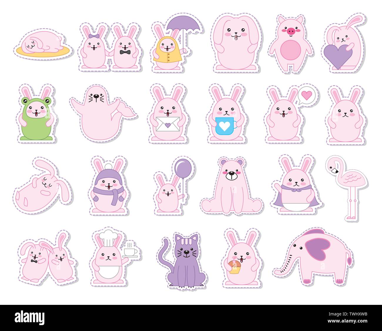 bundle of rabbits and animals kawaii characters Stock Vector Image ...