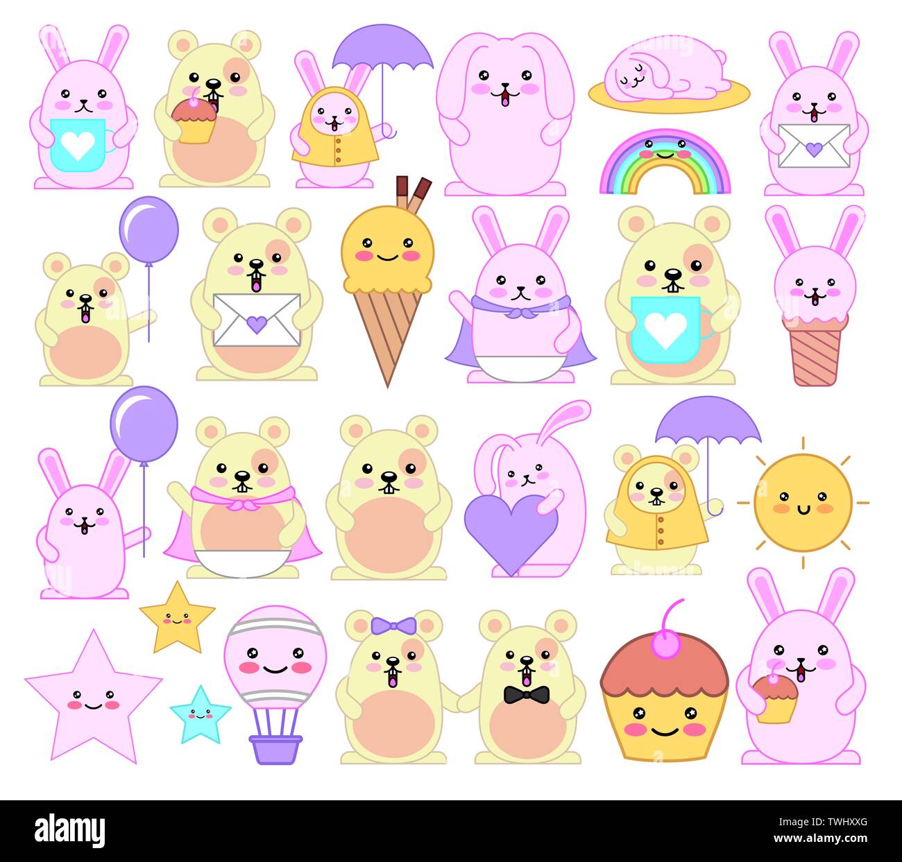 Cute animals characters kawaii style hi-res stock photography and ...