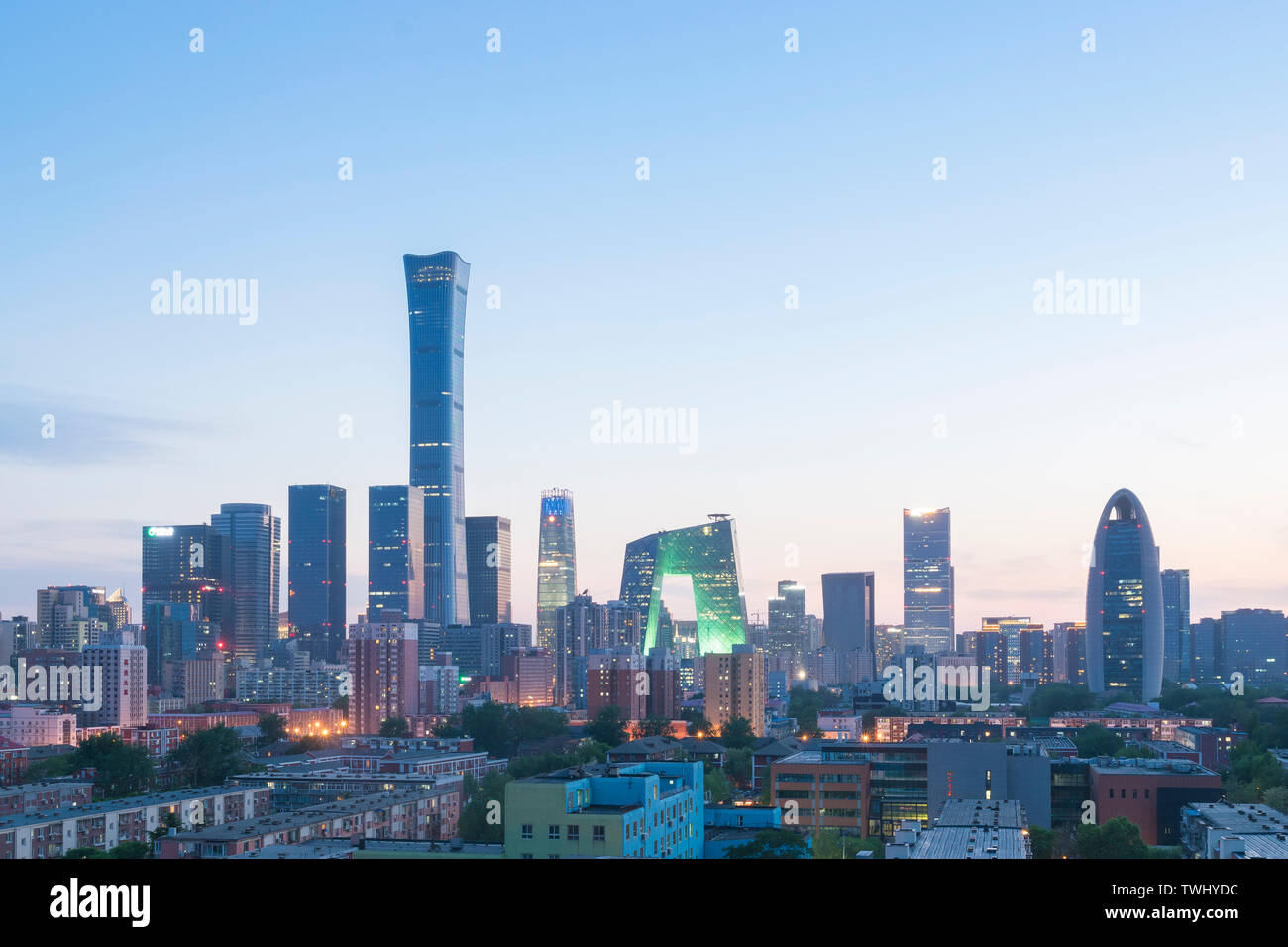 Night View of Beijing International Trade CBD Business District Stock ...