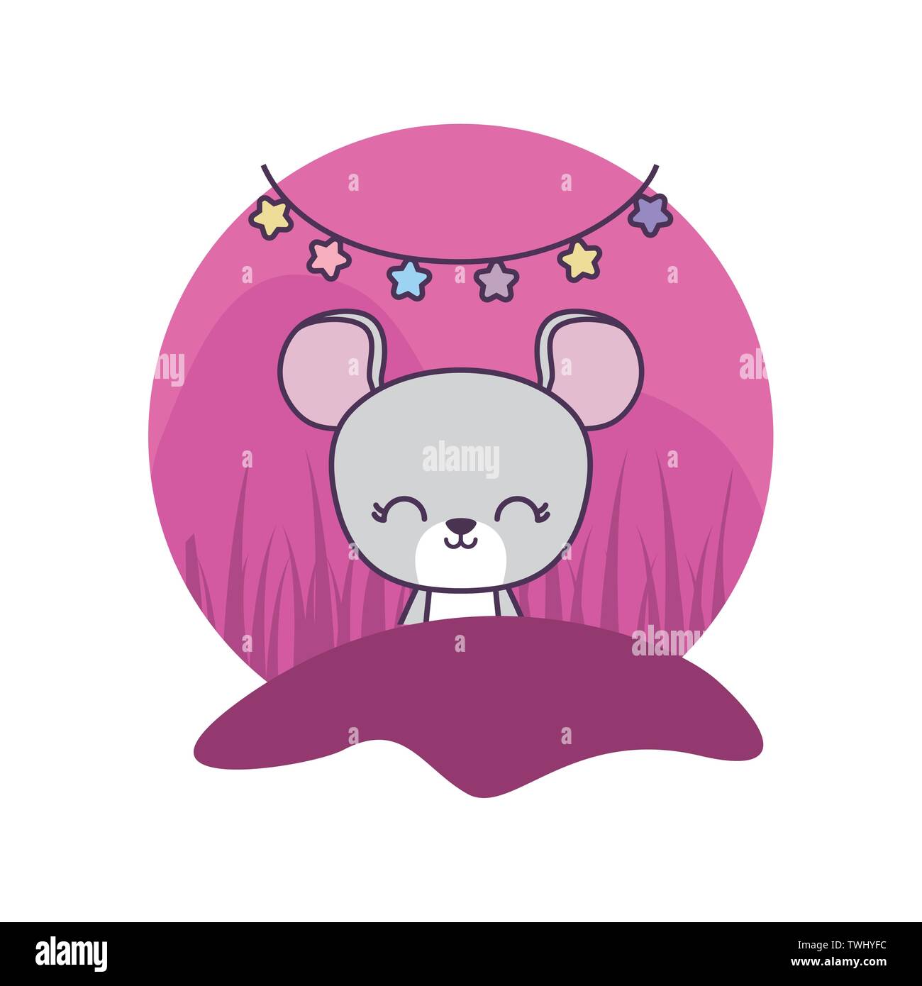 cute mouse animal with garlands hanging vector illustration design ...