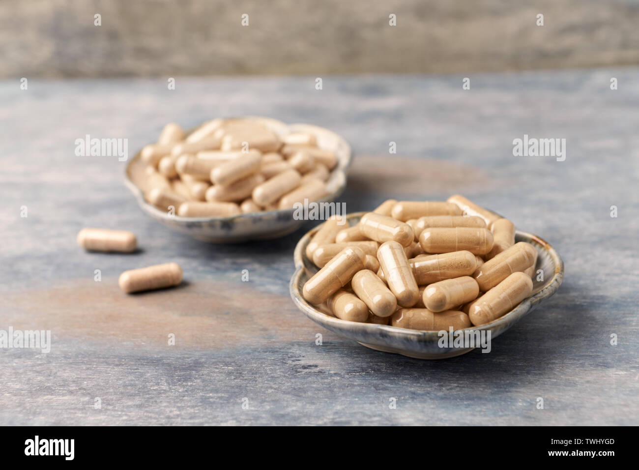 Ashwagandha (Withania somnifera) and Korean Ginseng capsules. Concept ...