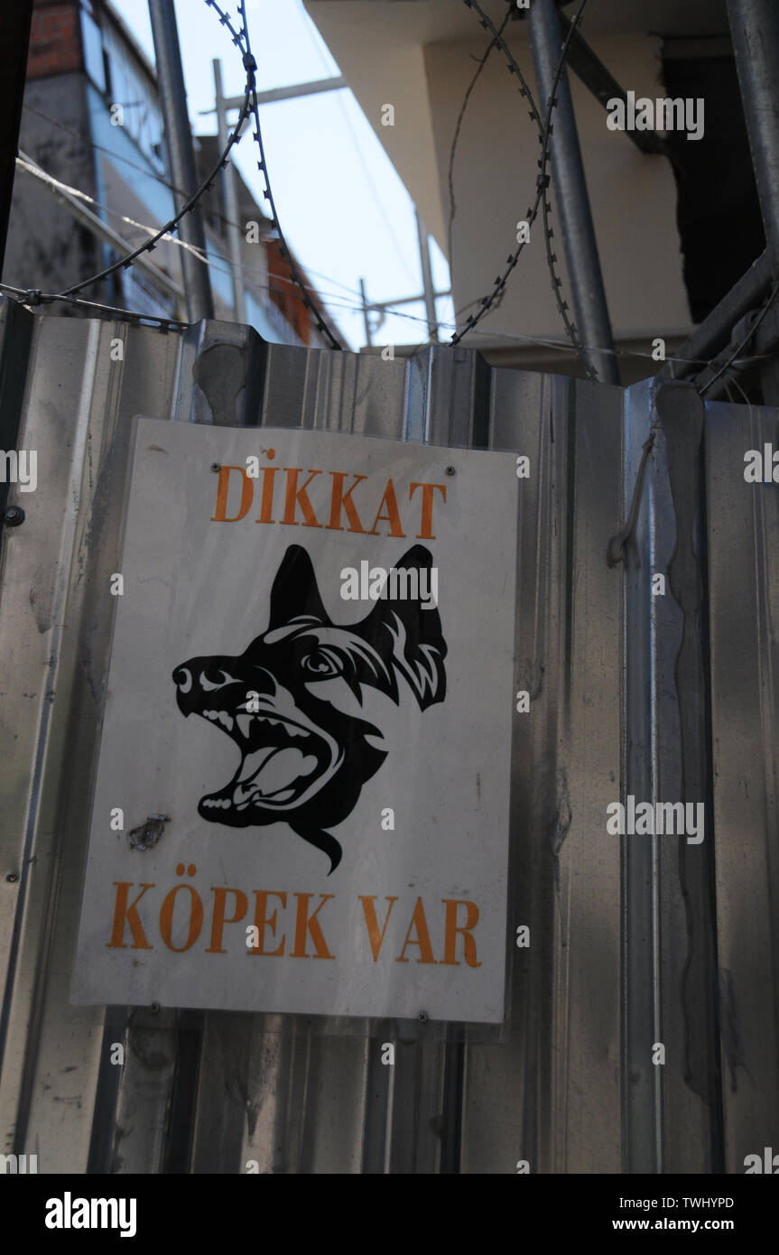 Beware of the dog sign, Sultanahmet District, Istanbul, Turkey Stock ...