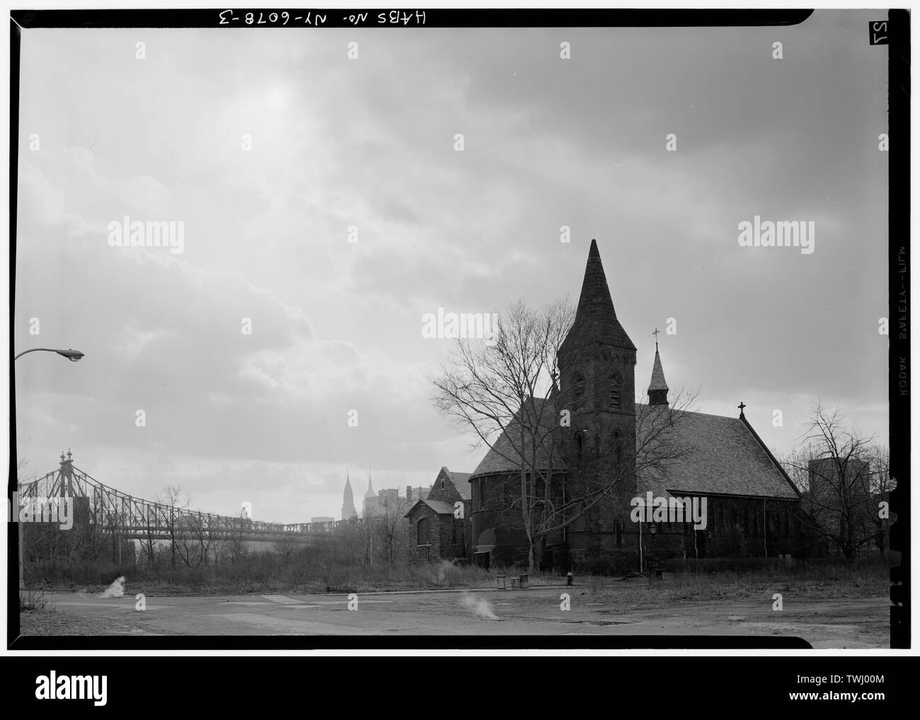 SILHOUETTE VIEW OF CHURCH, LATE AFTERNOON; CHRYSLER BUILDING AND EMPIRE ...