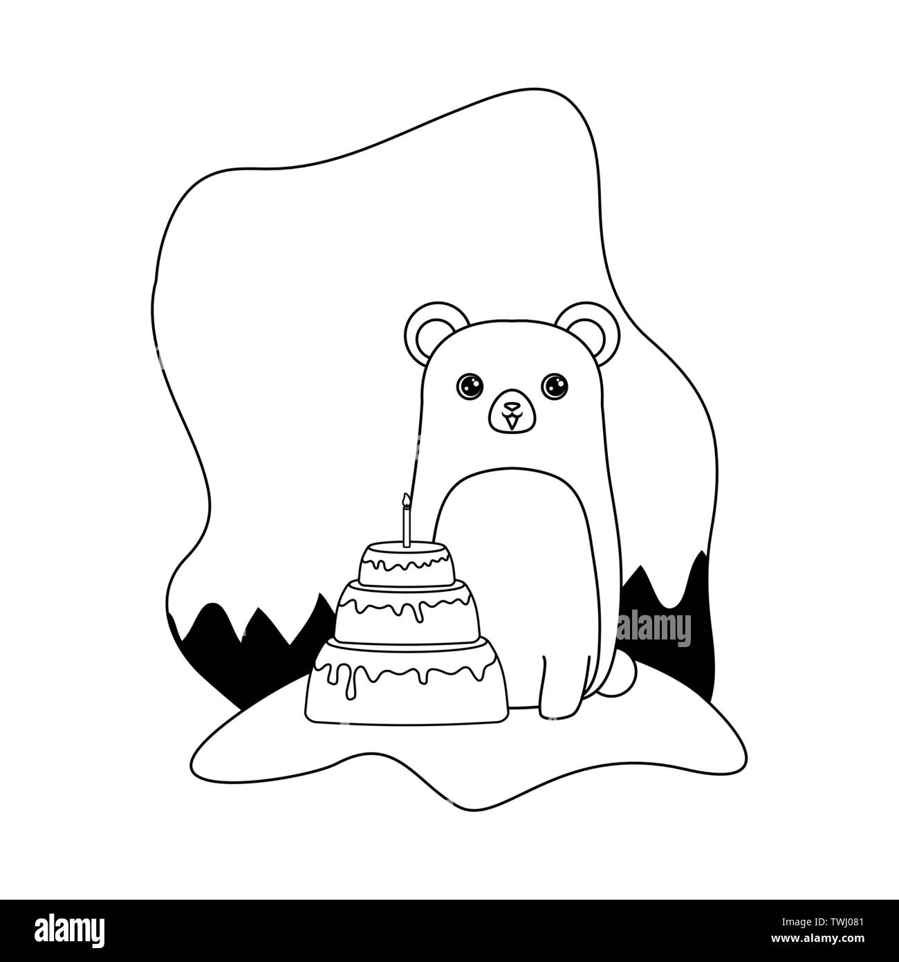 cute bear with cakes of birthday vector illustration design Stock ...