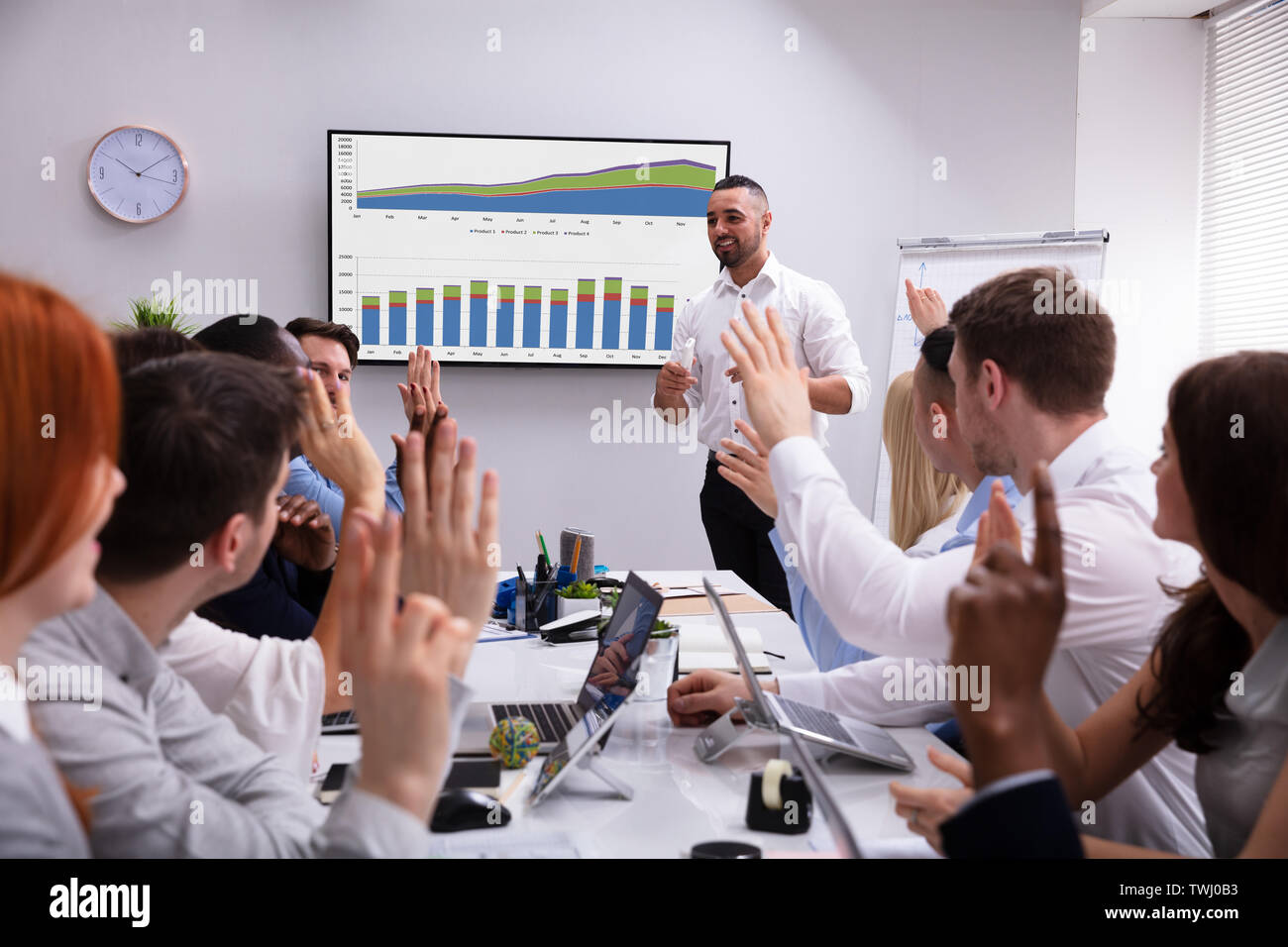 Group Of Multi Ethnic People Clapping For A Successful Businessman ...