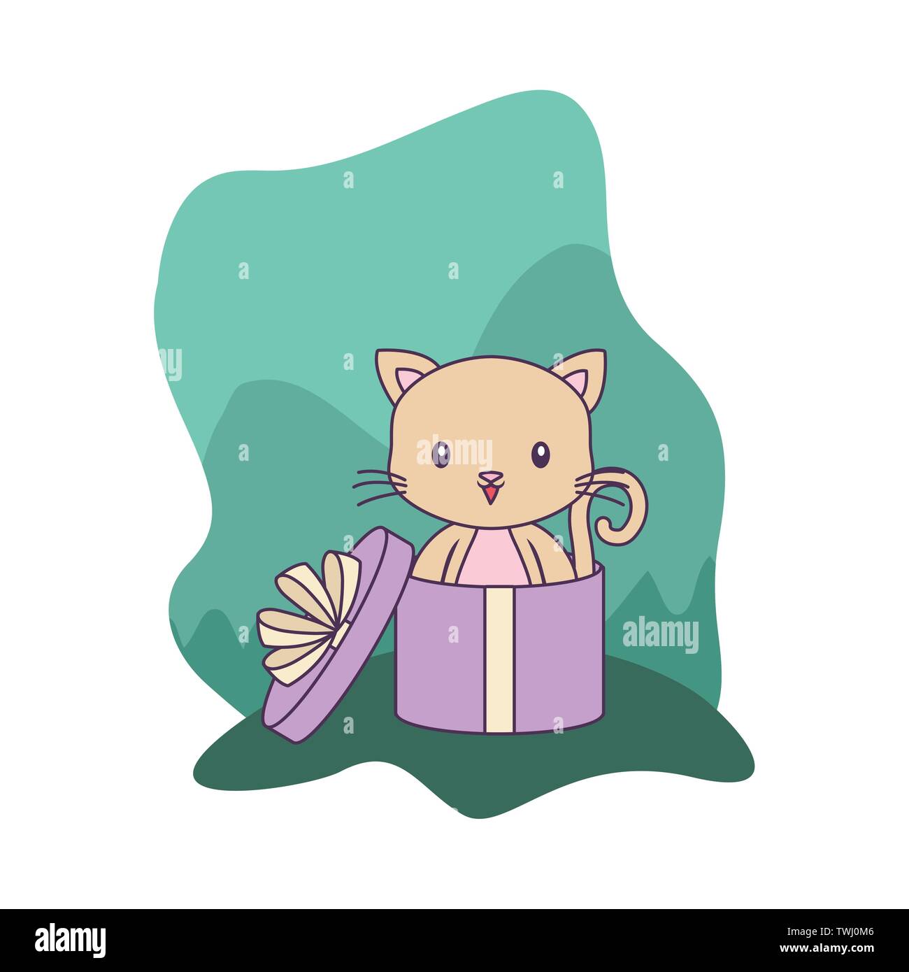 cute cat animal in gift box vector illustration design Stock Vector ...