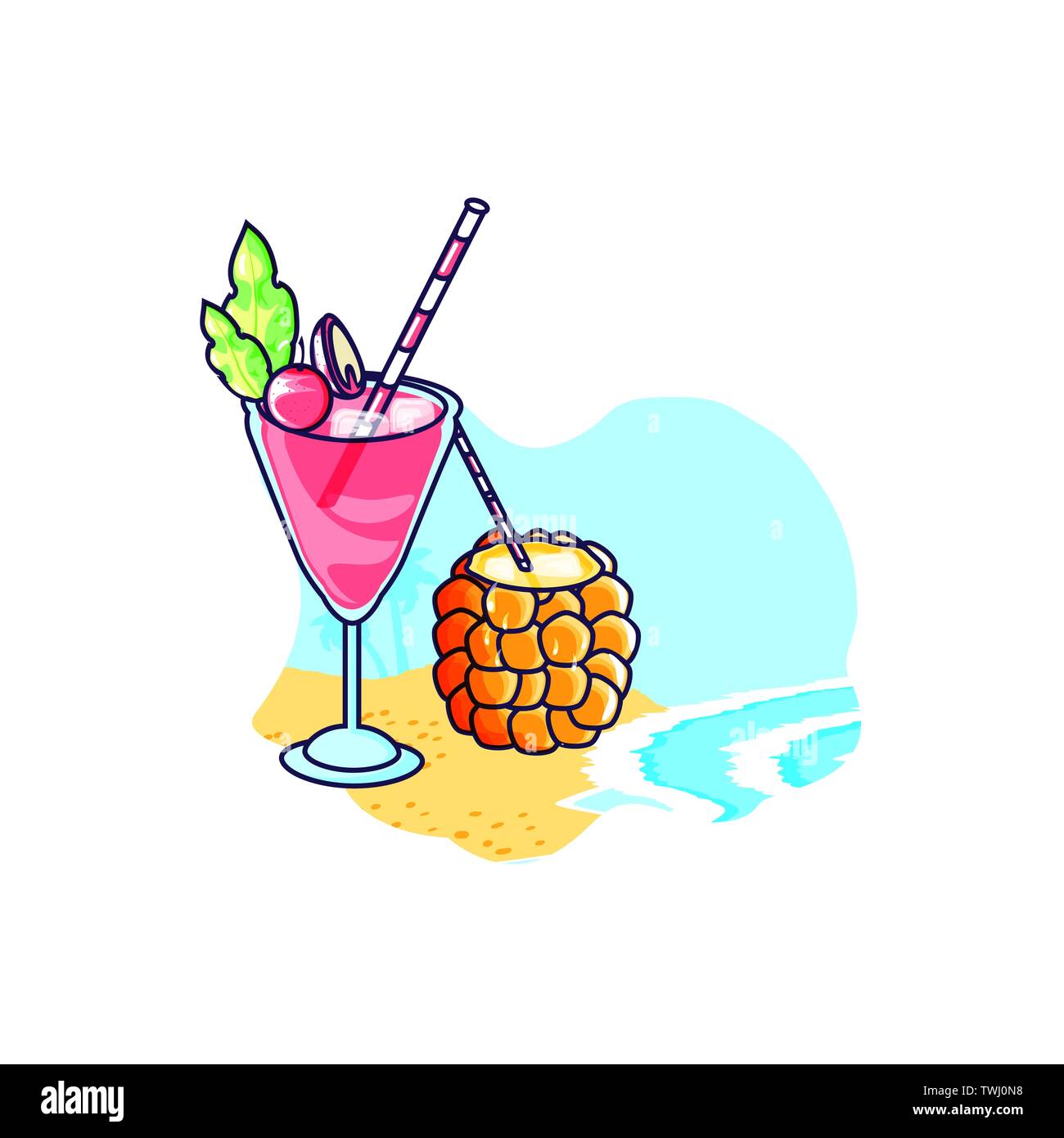 set of cocktails tropicals in the beach vector illustration design ...