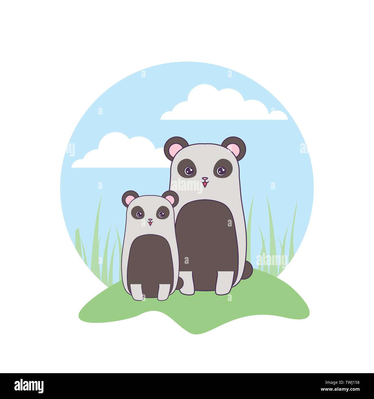 panda bears animals in landscape vector illustration design Stock ...