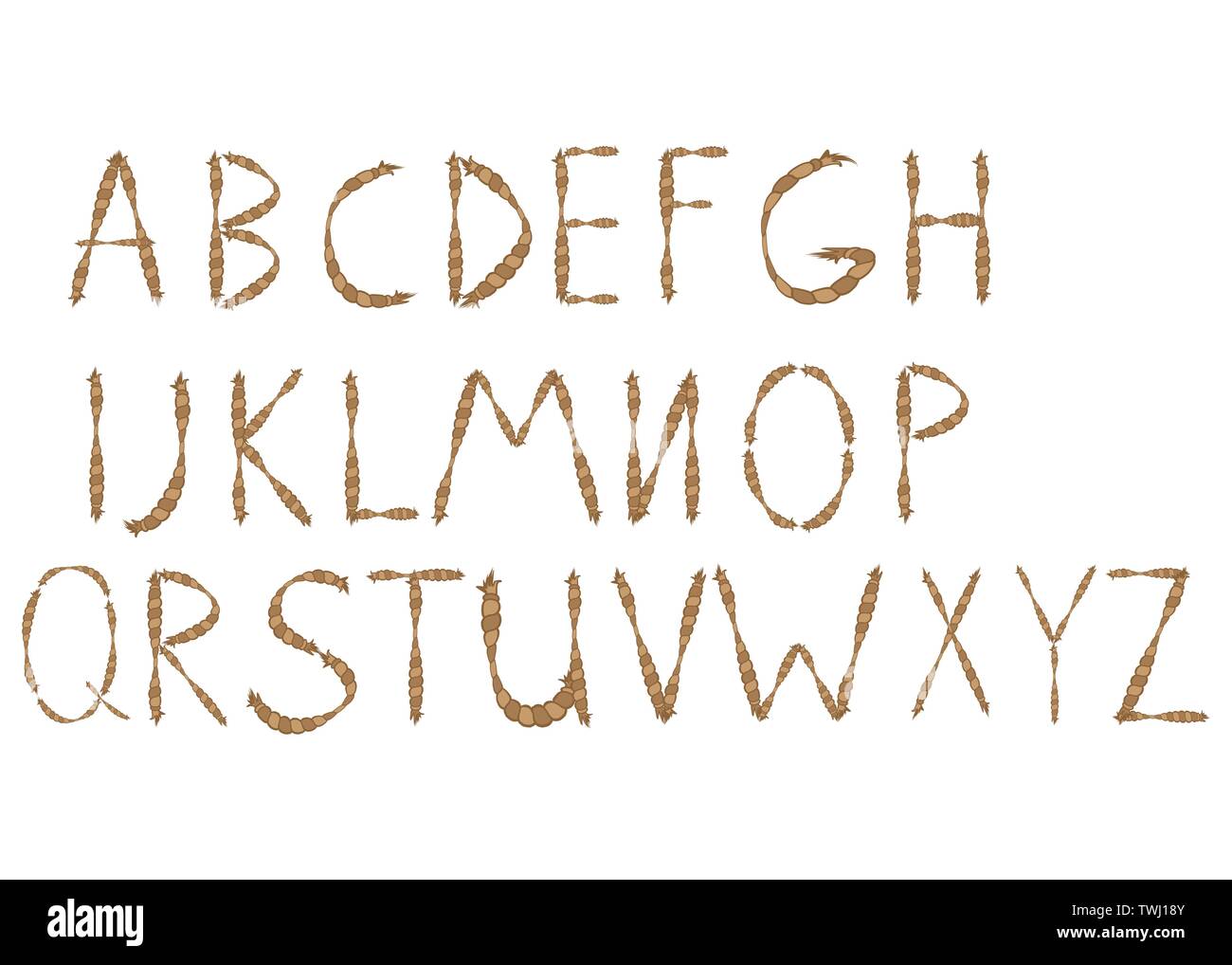 Old rope hand drawn alphabet letters from A to Z Stock Vector Image ...