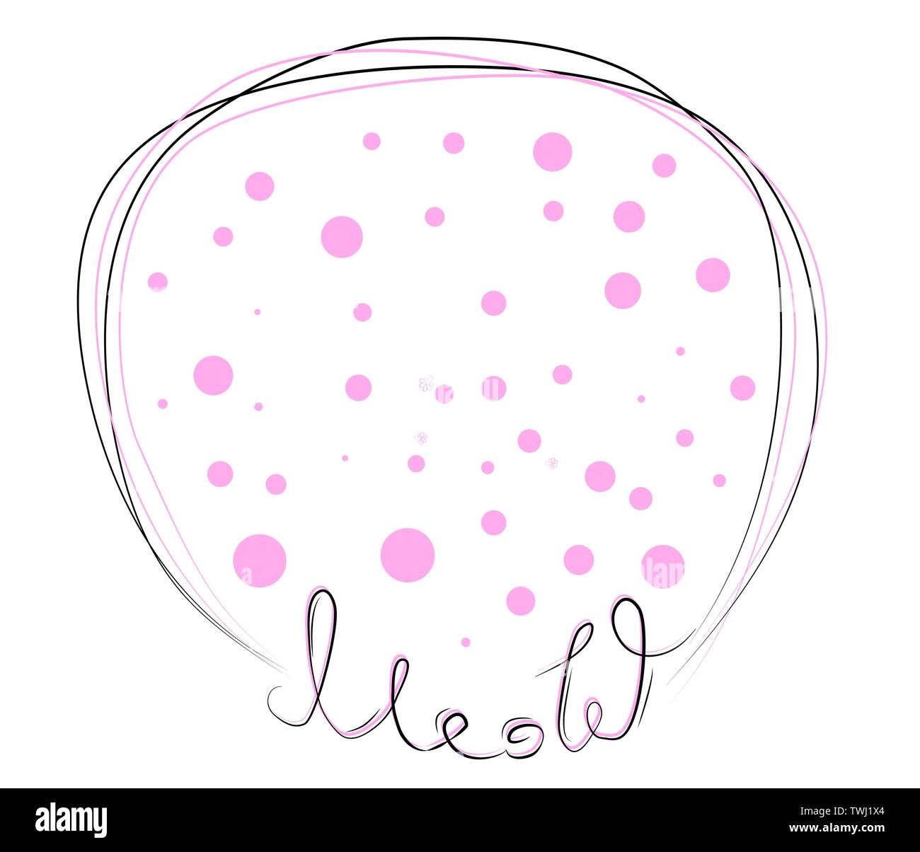 Hand drawn text Meow in a chain. Isolated objects on white background ...