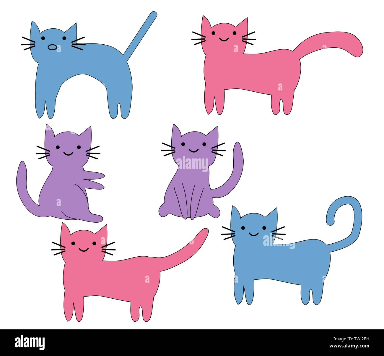 Set of cute cats in simple design for kid's greeting card design, t ...