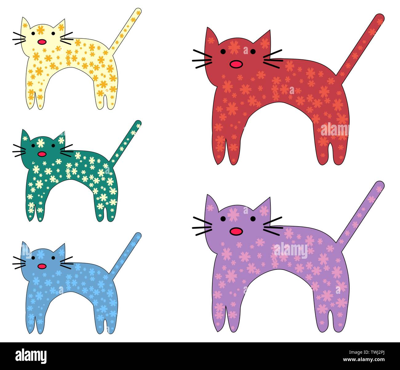 Set of cute cats in simple design for kid's greeting card design, t ...