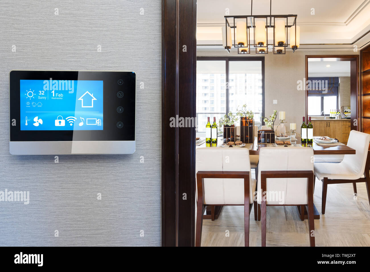 smart screen with smart home with modern dining room Stock Photo - Alamy