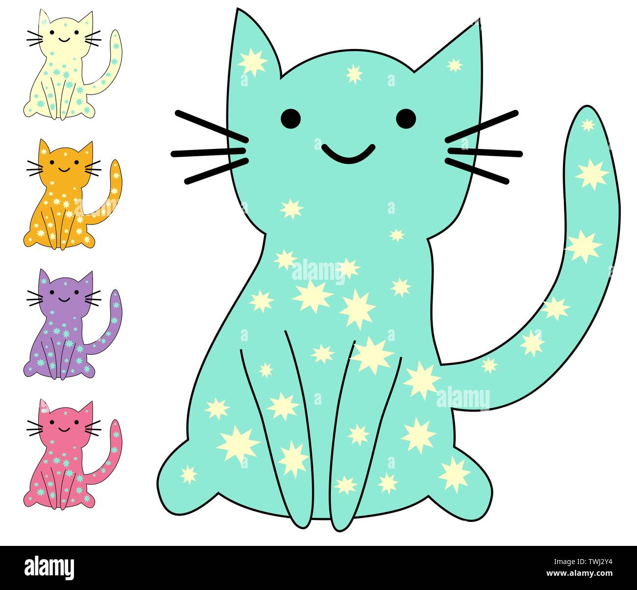Set of cute cats in simple design for kid's greeting card design, t ...