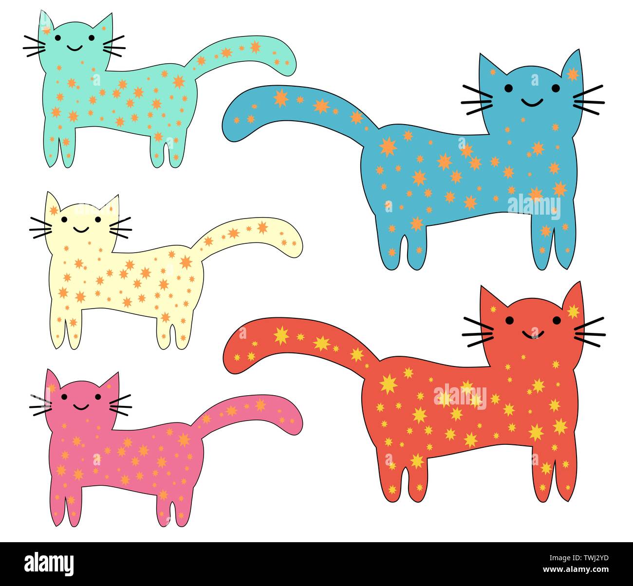 Set of cute cats in simple design for kid's greeting card design, t ...