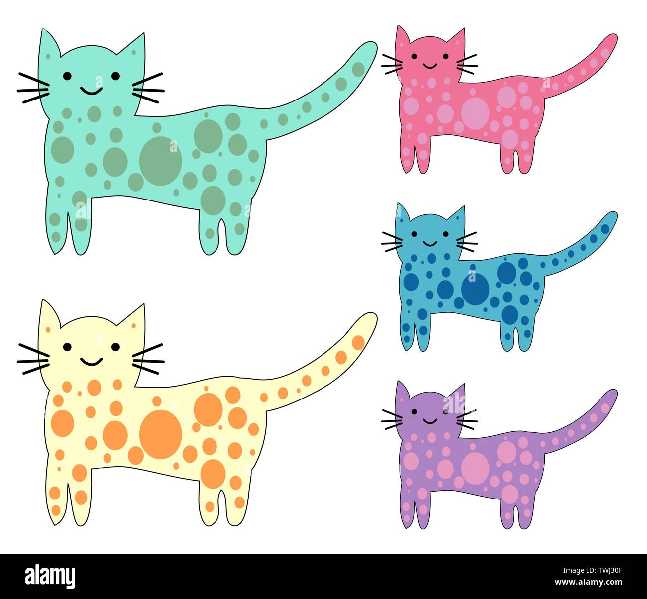 Set of cute cats in simple design for kid's greeting card design, t ...