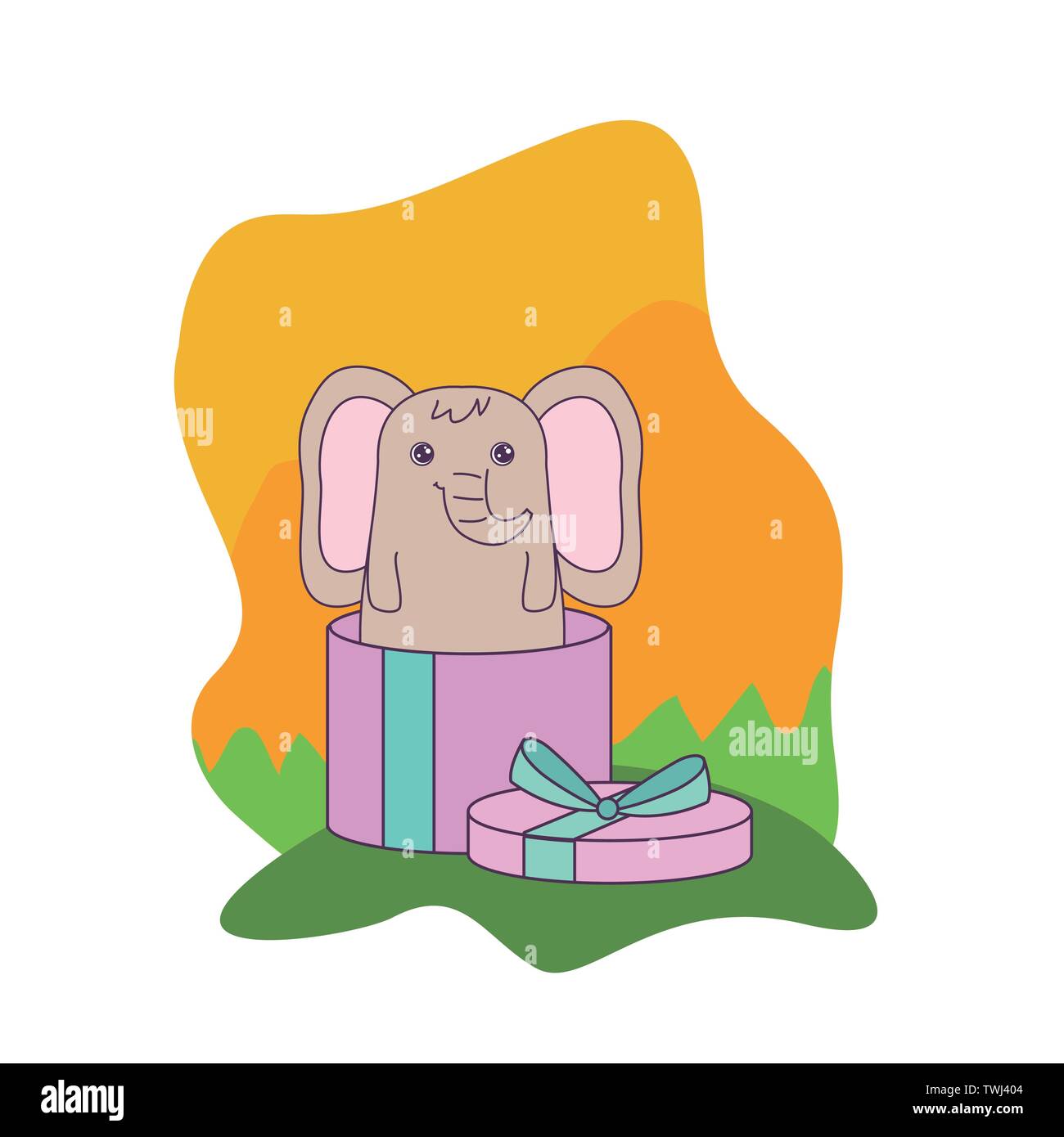 cute elephant animal in gift box vector illustration design Stock ...